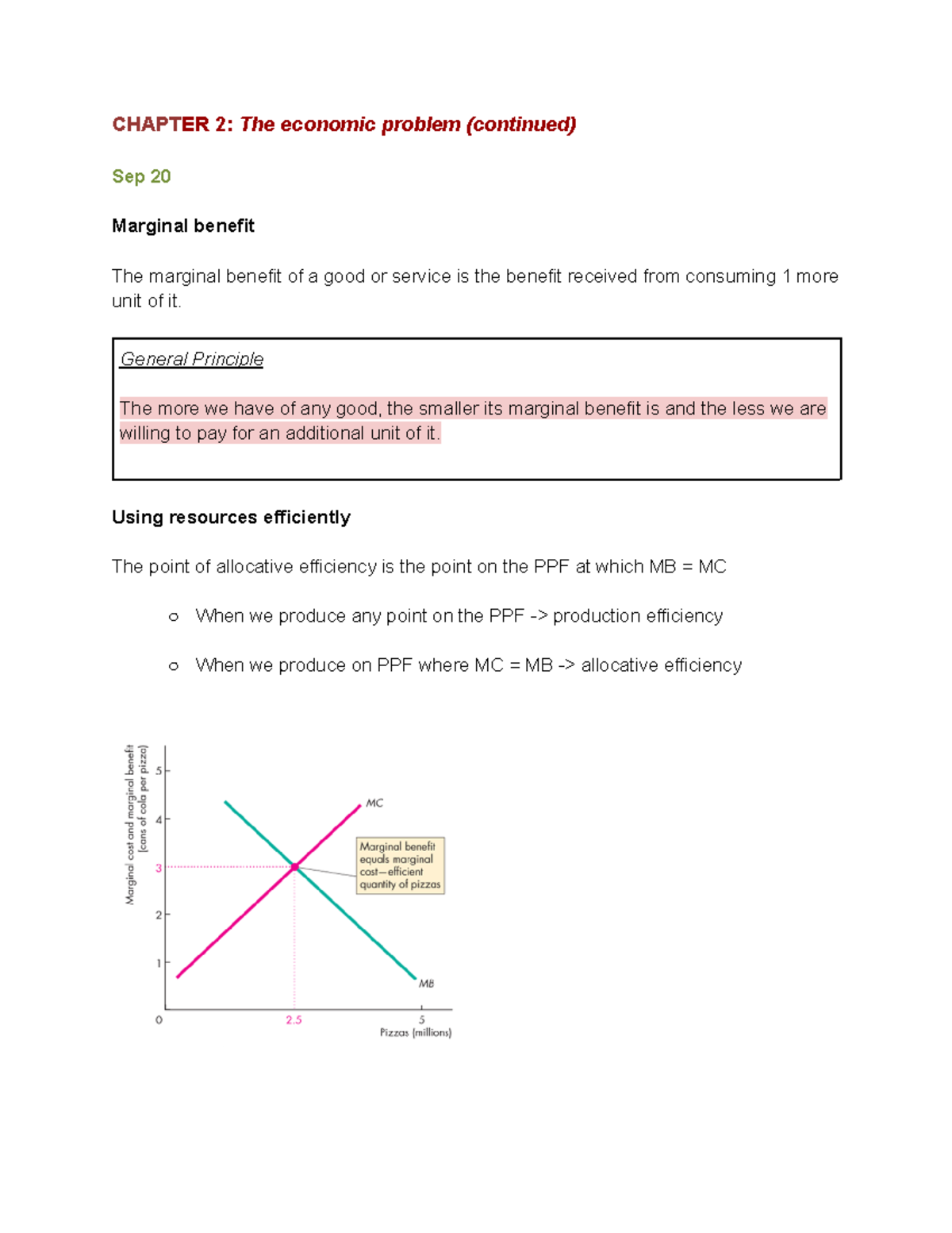 ECON1021A week 3 part 2 - CHAPTER 2: The economic problem (continued) Sep 20 Marginal benefit ...