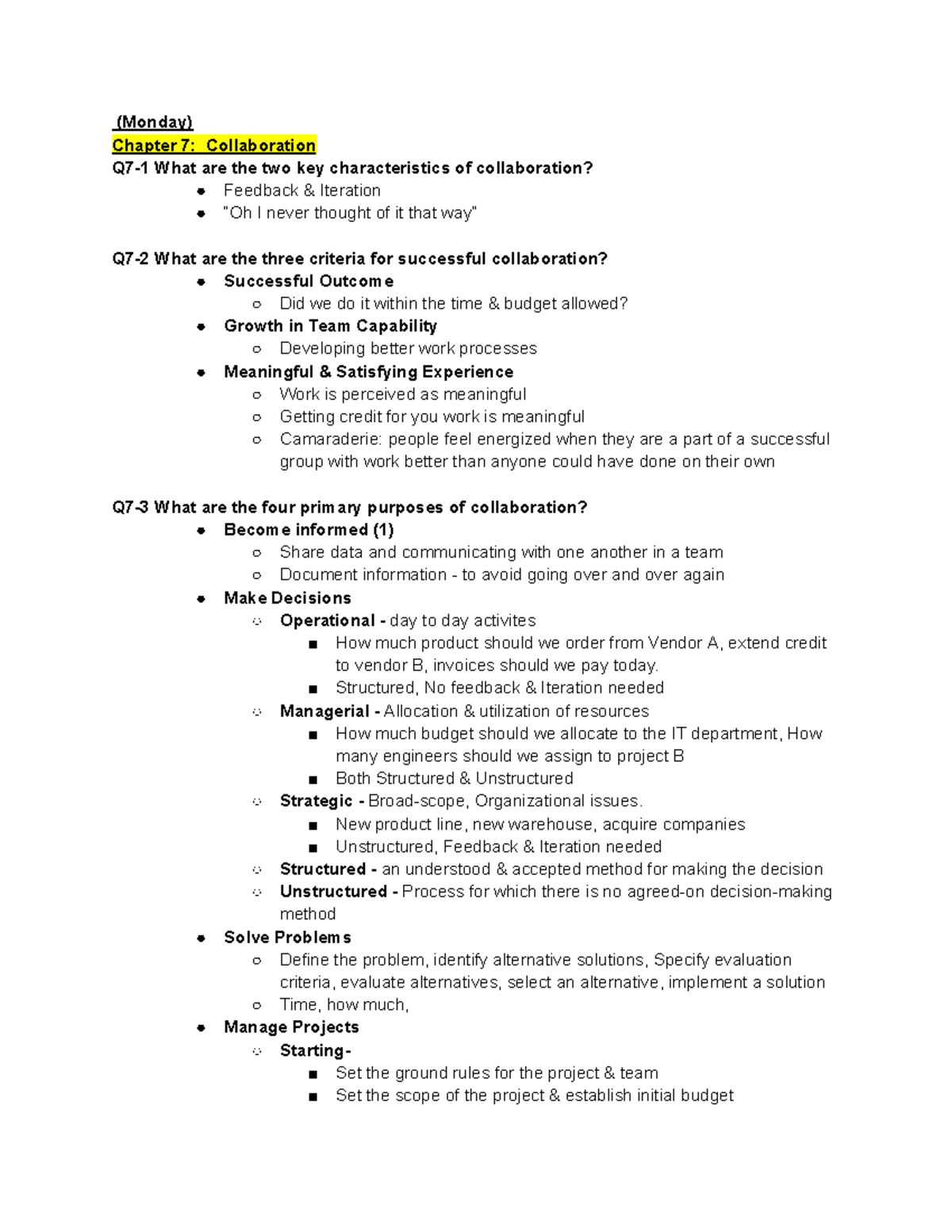 IS 4410 Final Review - (Monday) Chapter 7: Collaboration Q7-1 What are ...