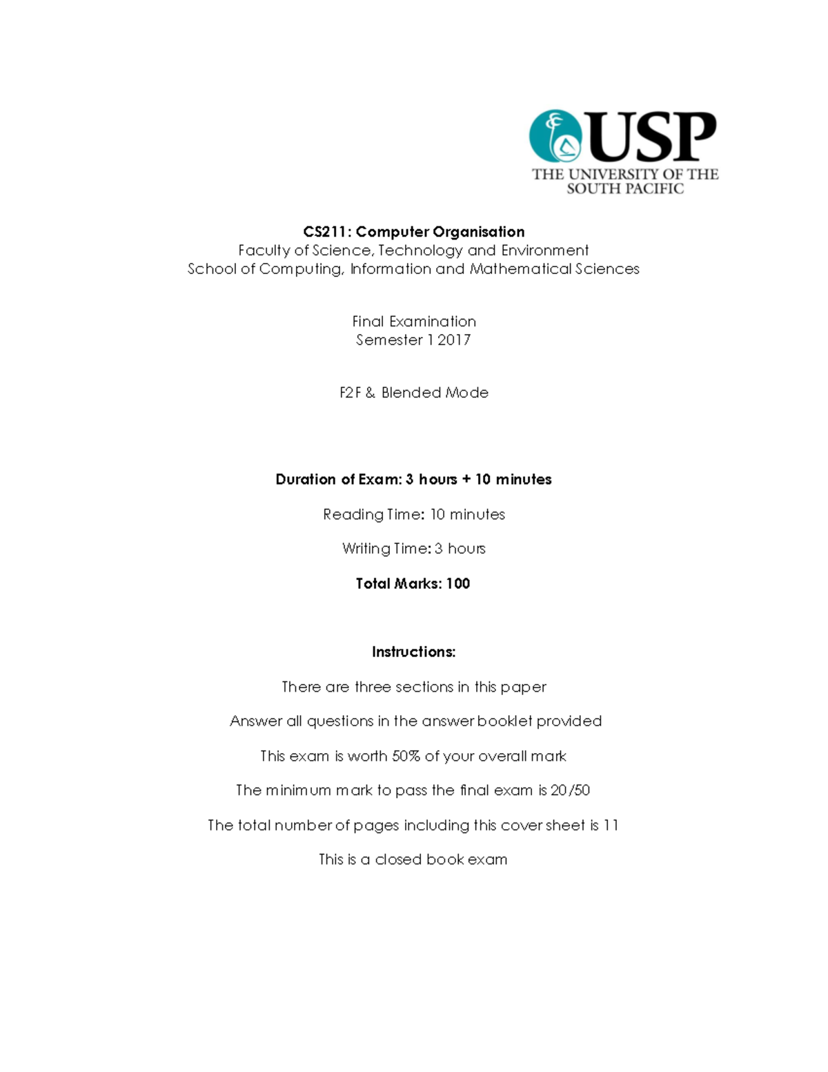 Final Exam Solution - test paper - CS211: Computer Organisation Faculty ...