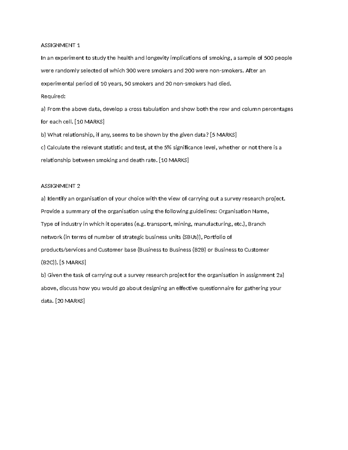 400 - good - ASSIGNMENT 1 In an experiment to study the health and ...