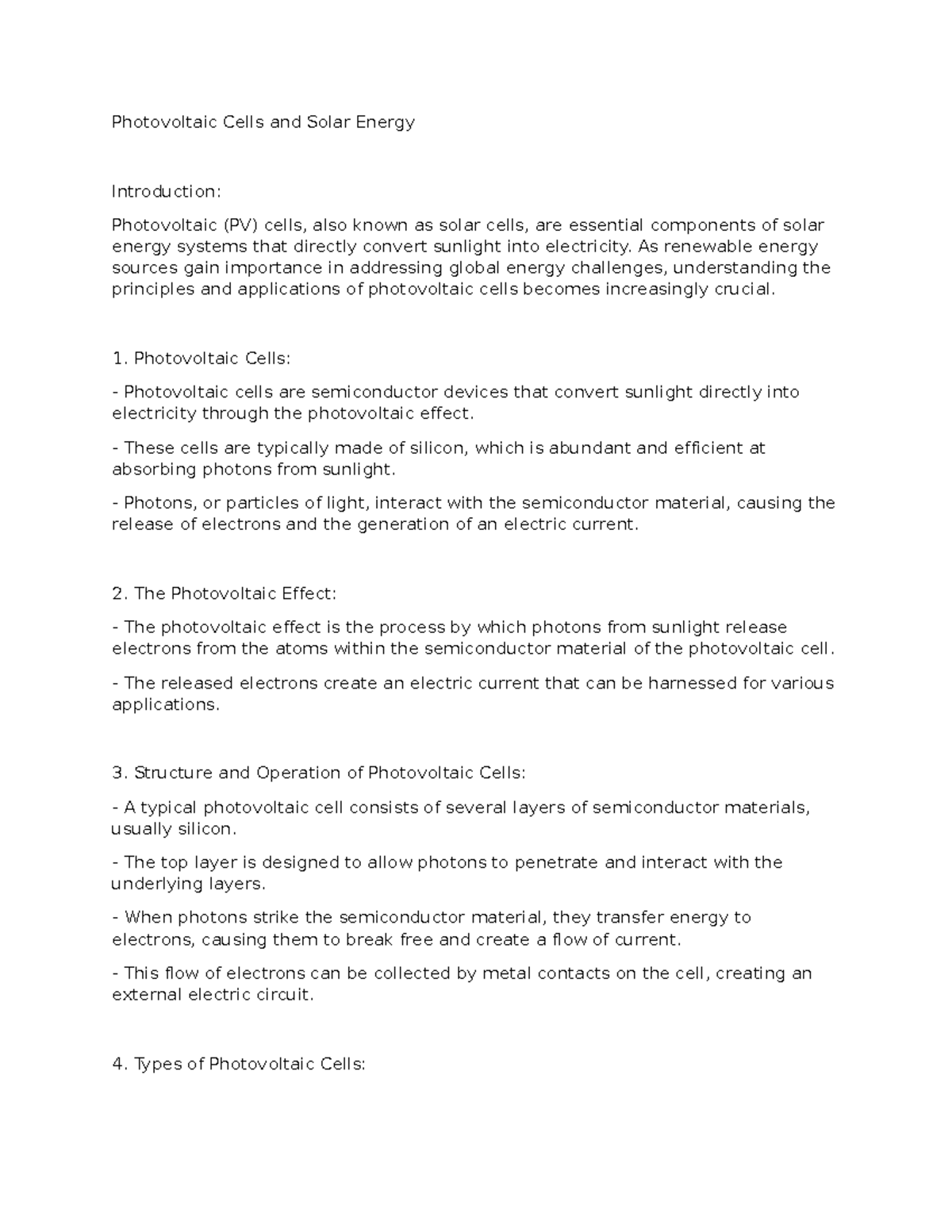 Photovoltaic Cells and Solar Energy - Photovoltaic Cells and Solar ...