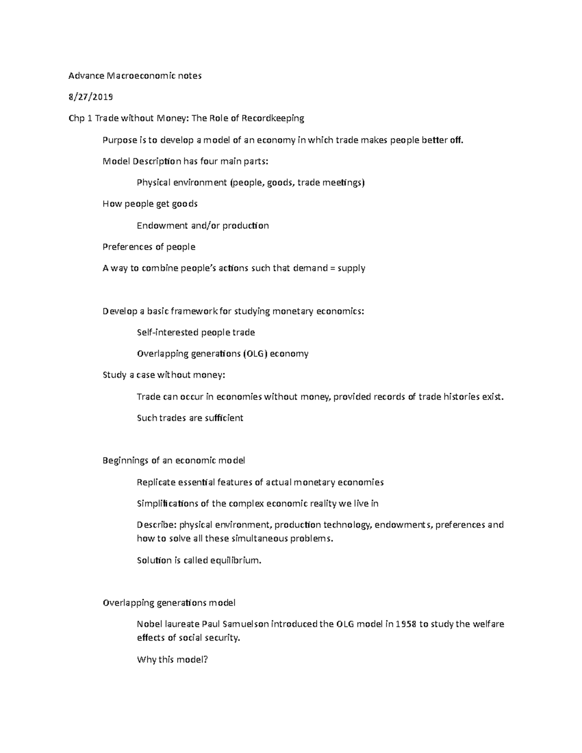 Advance Macroeconomic notes - Advance Macroeconomic notes 8/27/ Chp 1 ...