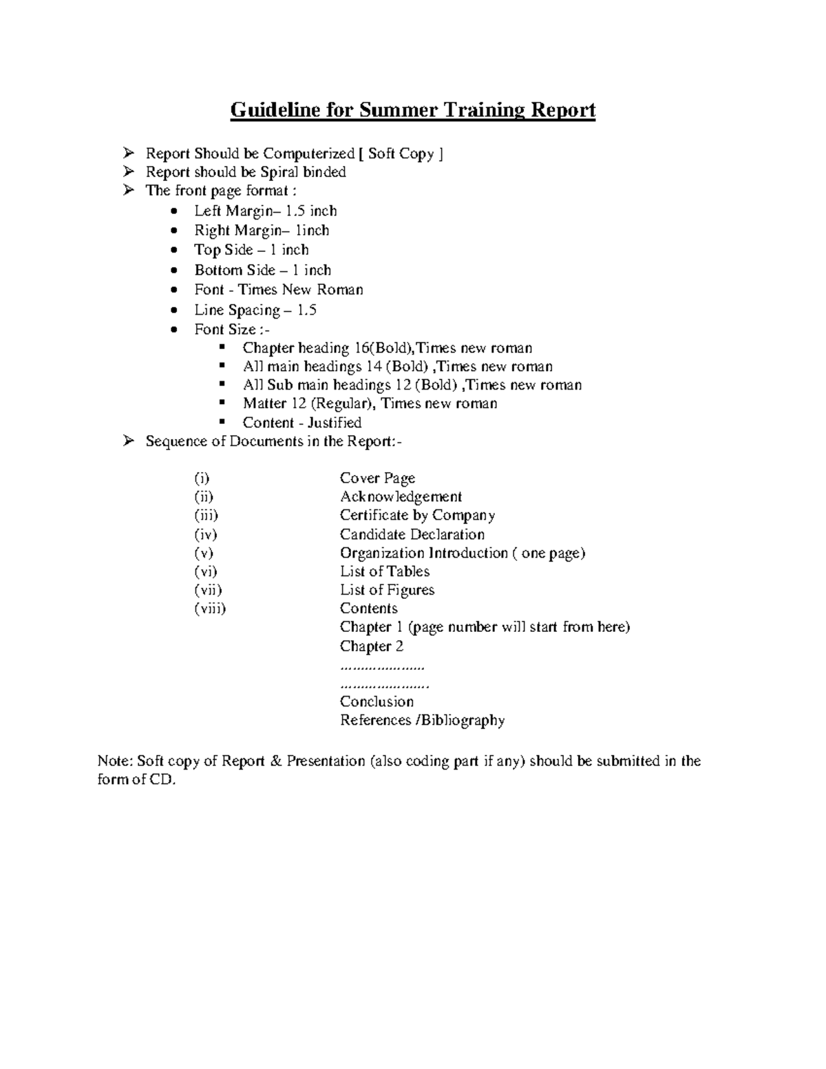 Guidlines Summer Training Report - Guideline for Summer Training Report ...