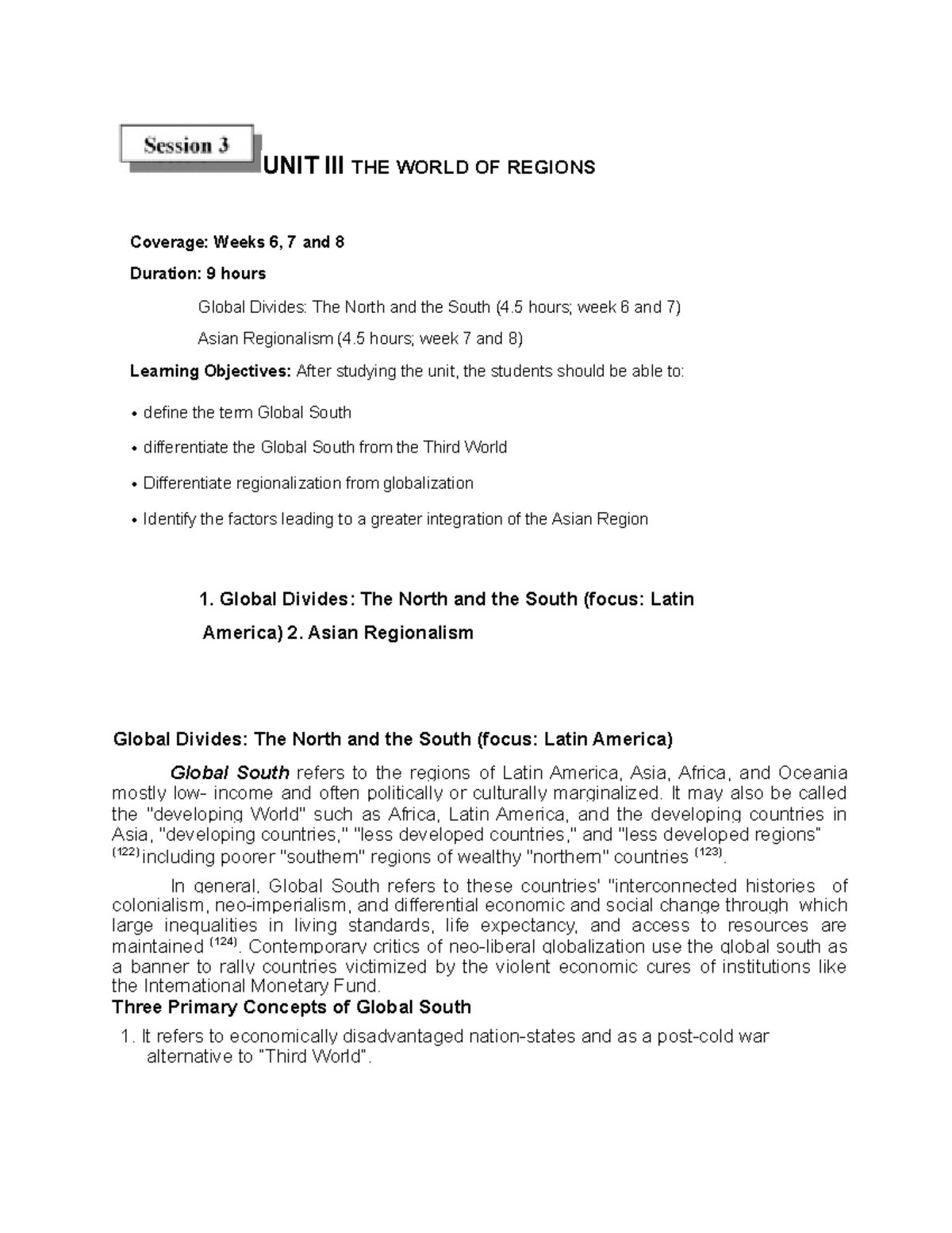 UNIT III -THE World OF Regions - UNIT III THE WORLD OF REGIONS Coverage ...