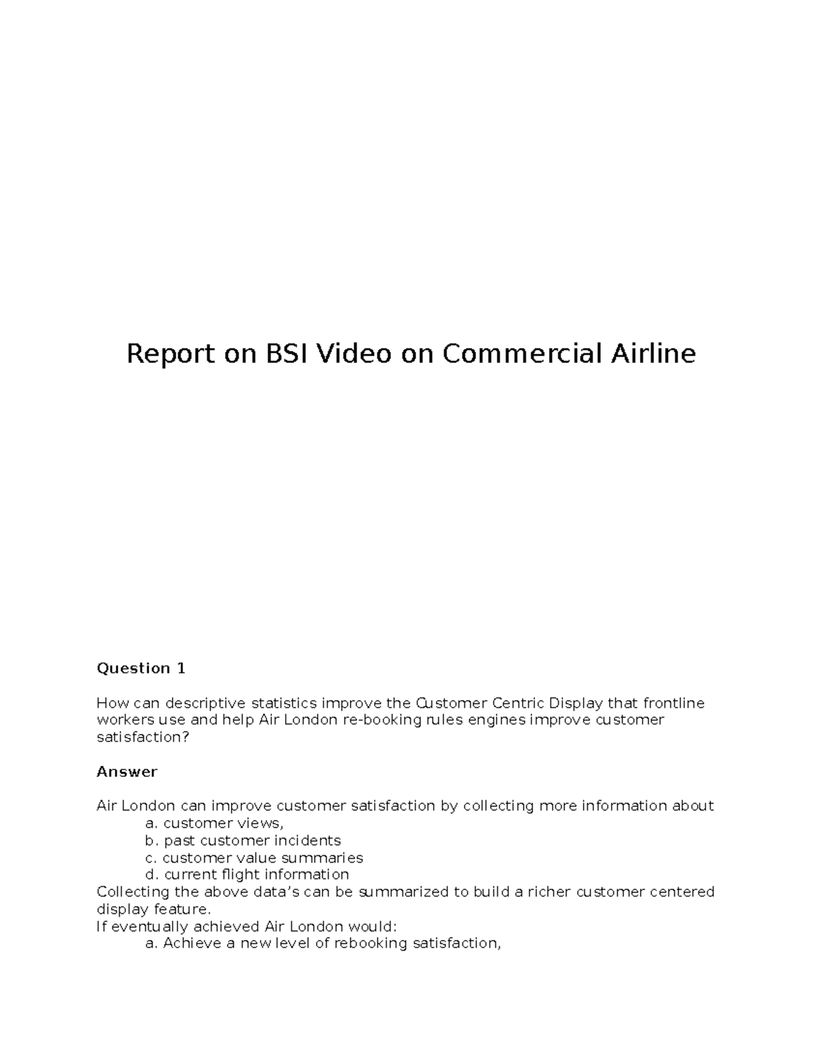 BSI Video on Commercial Airline - Report on BSI Video on Commercial ...