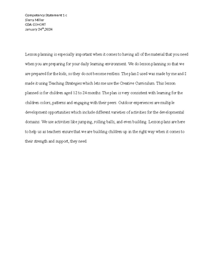Competency statement II - Sierra Miller 3/6/ CDA Cohort Competency ...