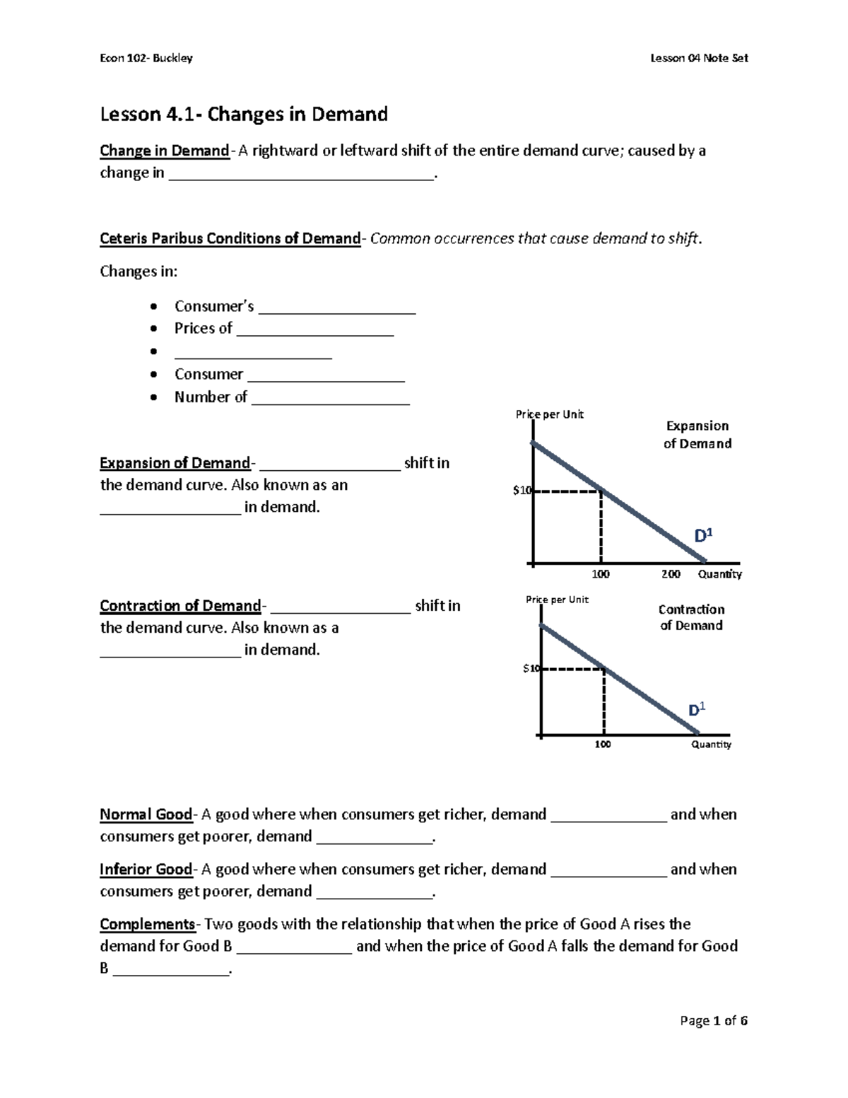 Econ 102 (Intro Micro) Lesson 04 Note Set - Lesson 4- Changes in Demand ...