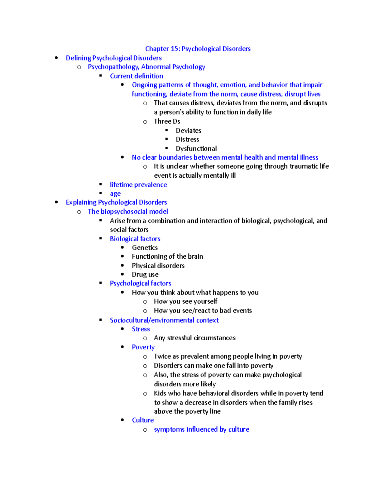 Chapter 15: Psychological Disorders notes - Chapter 15: Psychological ...