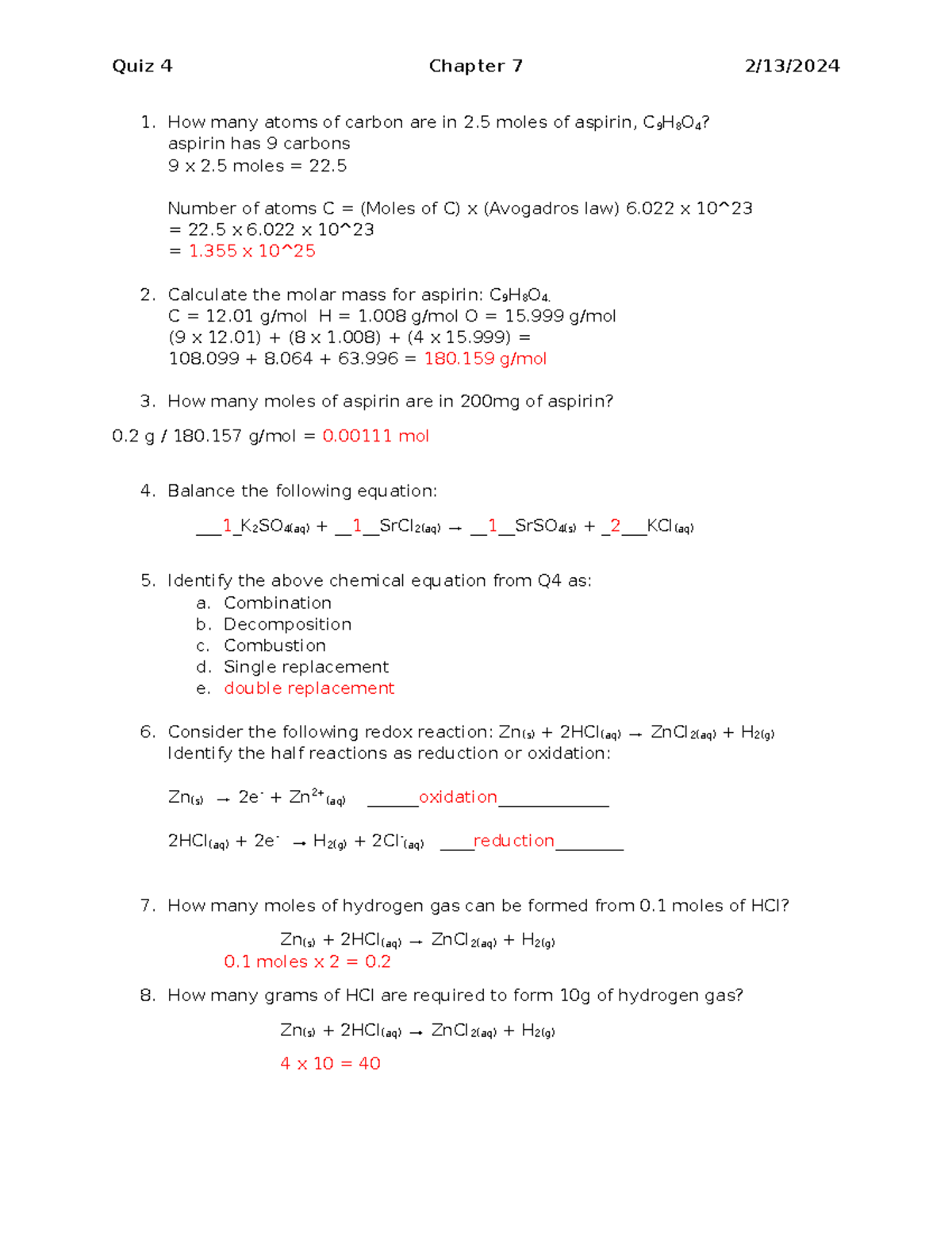 Quiz 4 completed - CHEMISTRY 101- Quiz 4 Chapter 7 2/13/ 1. How many ...