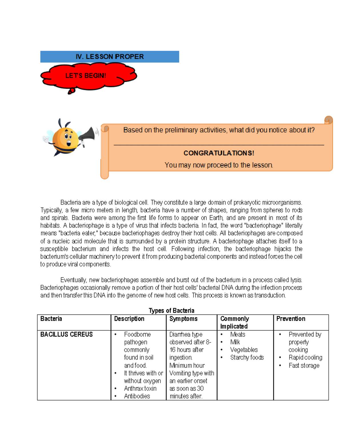 Lesson 3 - Bacteria are a type of biological cell. They constitute a ...