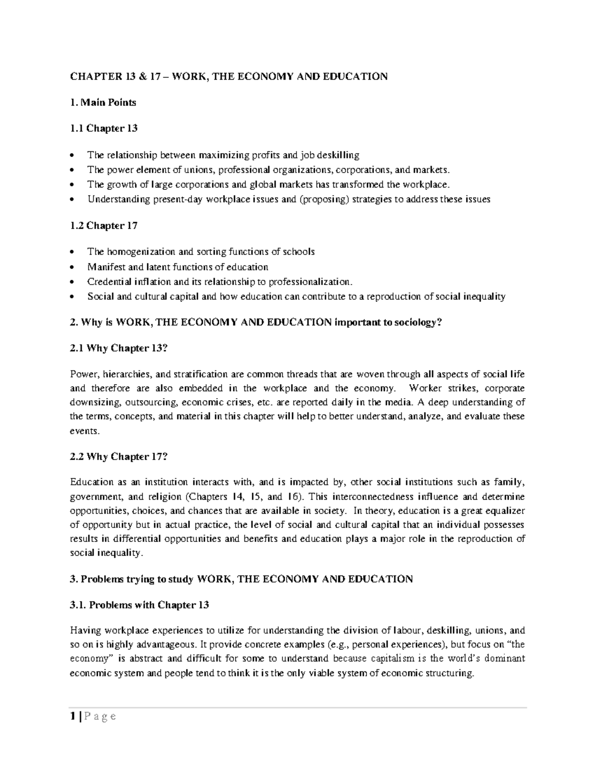 Week 9 Chapter 13 & 17 - 1 | P a g e CHAPTER 13 & 17 – WORK, THE ...