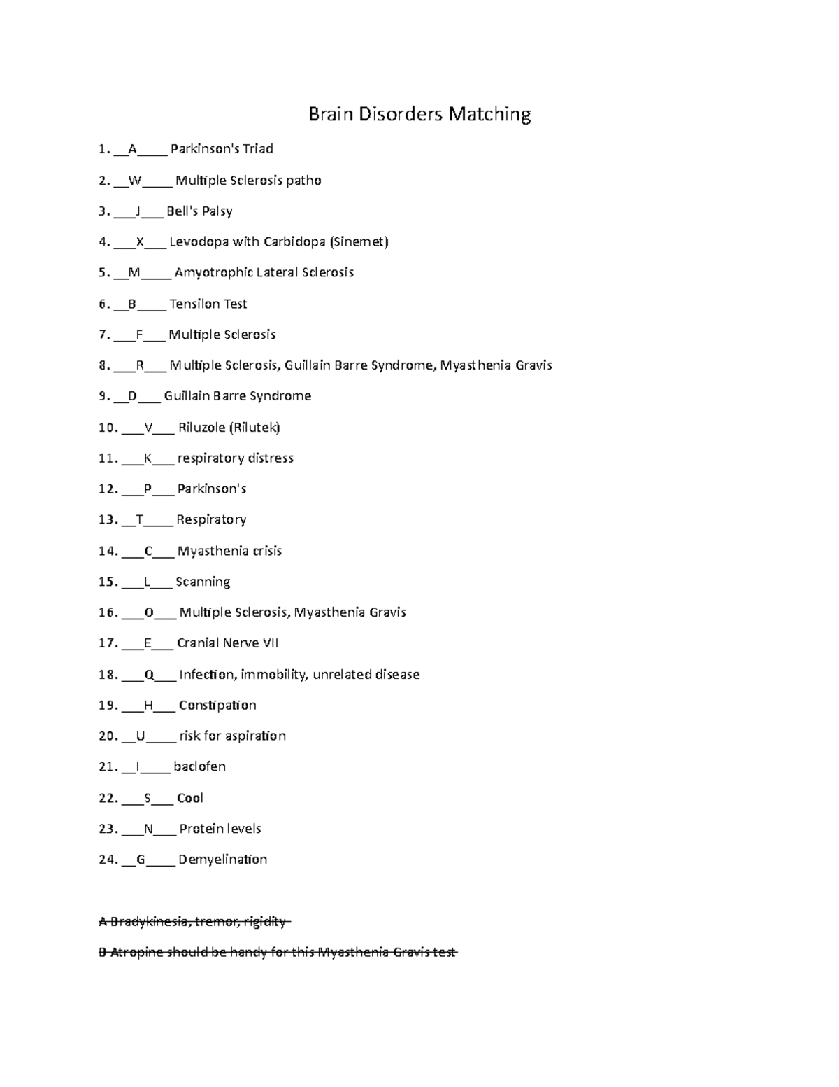 Brain Disorders Matching - Brain Disorders Matching A__ Parkinson's ...