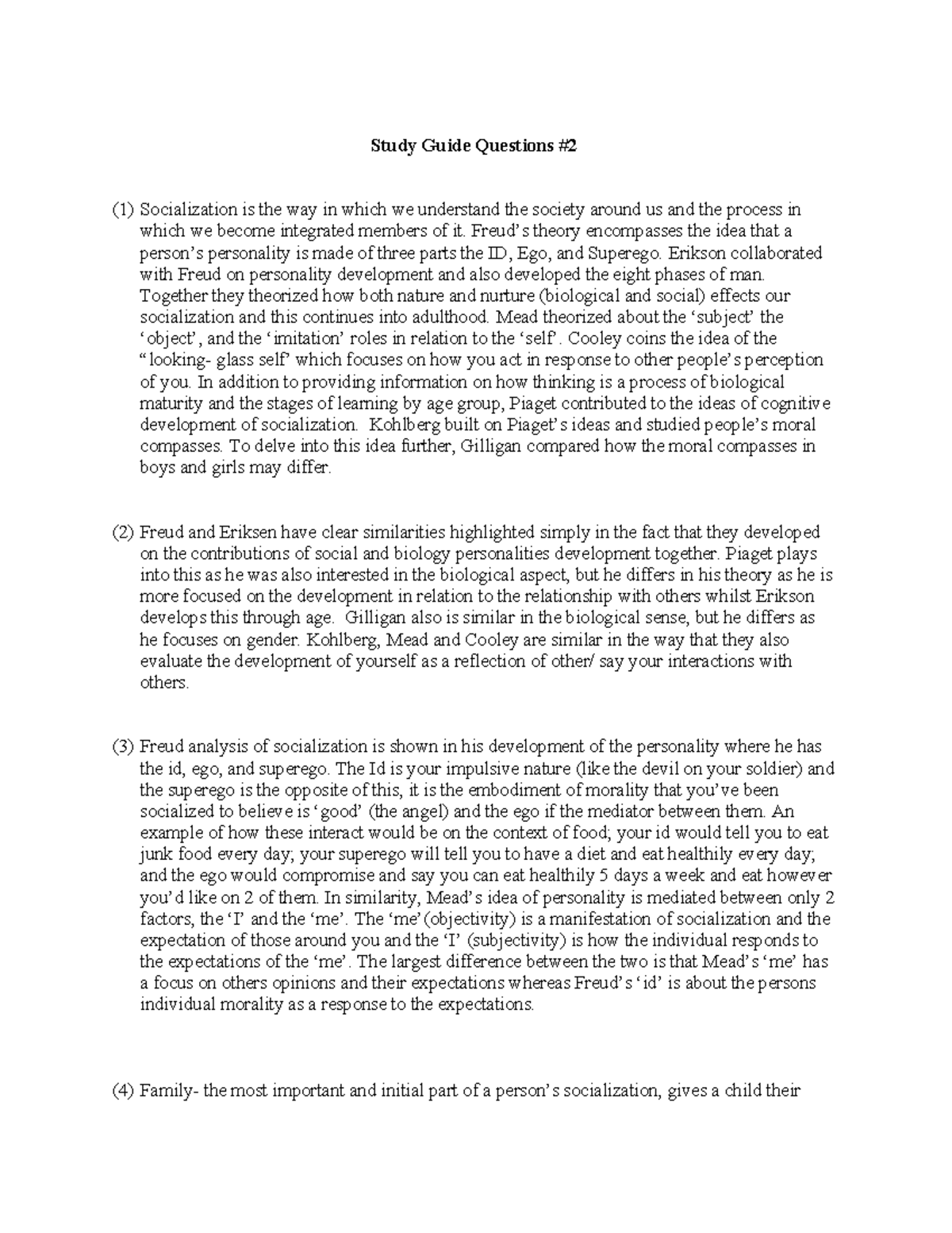 Study Guide 2 - Freud’s theory encompasses the idea that a person’s ...