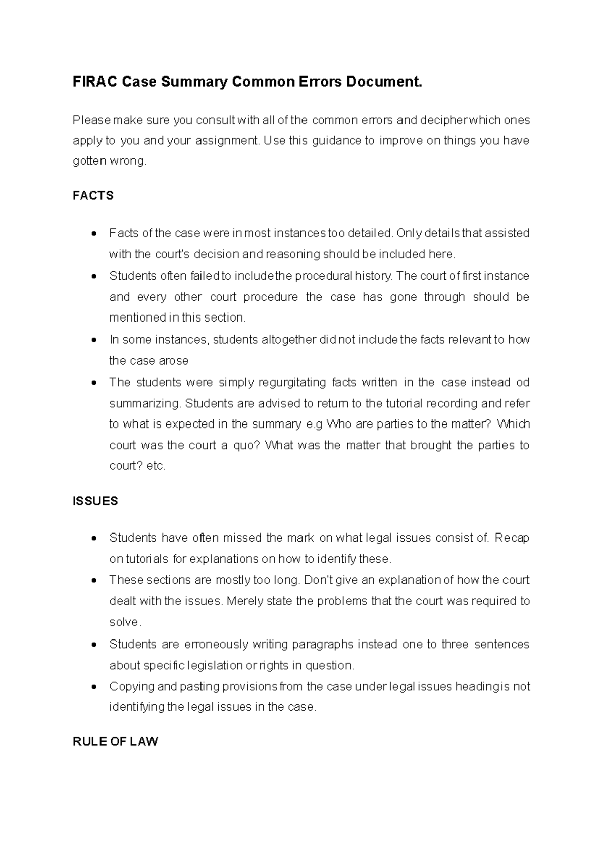 Common Errors Firac - FIRAC Case Summary Common Errors Document. Please ...