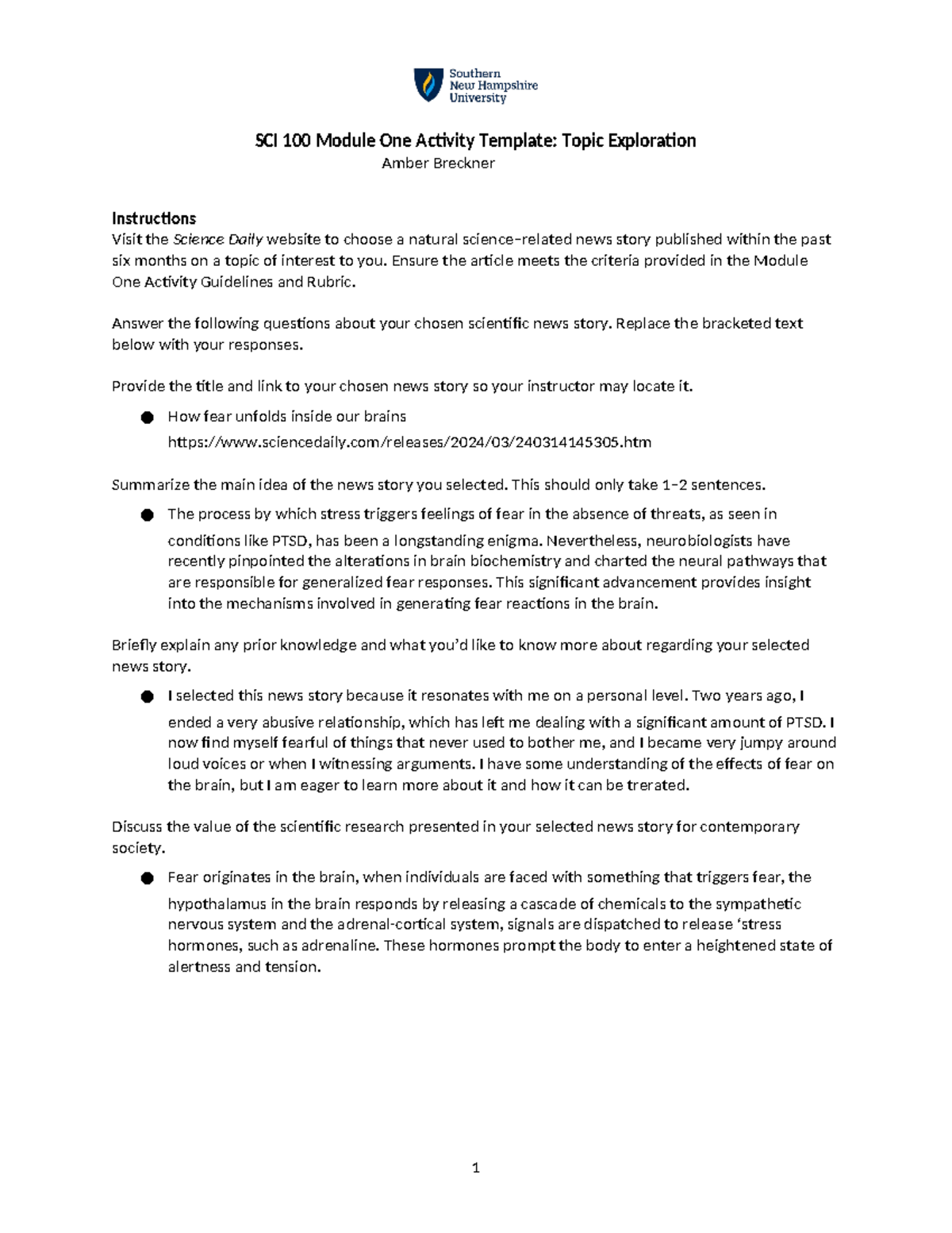 Copy of SCI 100 Module One Activity Template (1) - SCI 100 Module One Activity Template: Topic ...