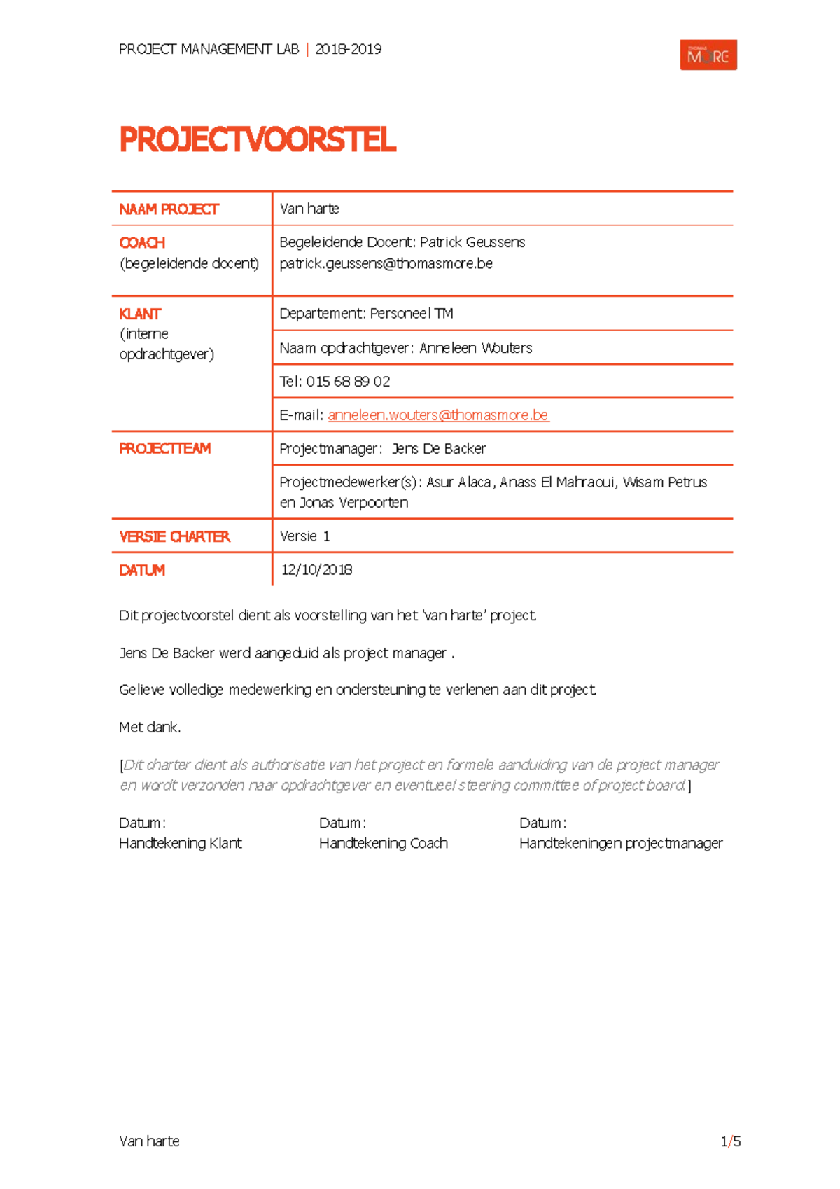 Template Project Charter - PROJECT MANAGEMENT LAB PROJECTVOORSTEL NAAM ...