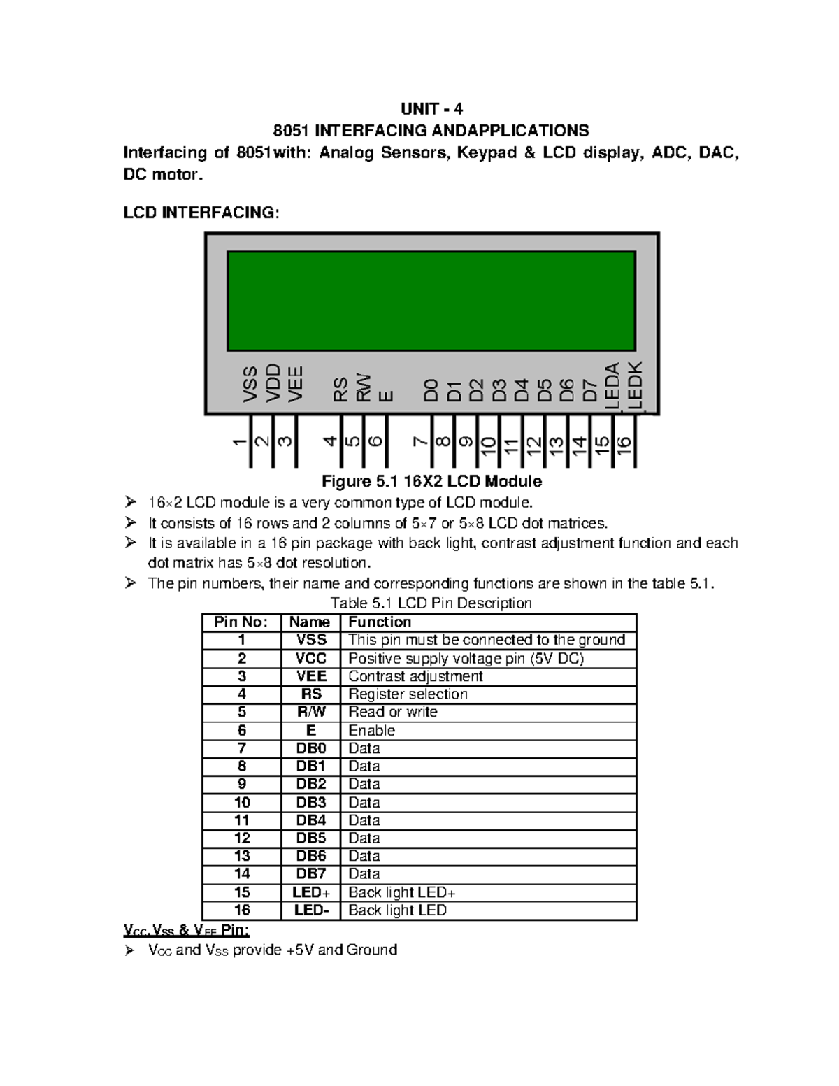 MPMC UNIT-4 - UNIT - 4 8051 INTERFACING ANDAPPLICATIONS Interfacing of 8051with: Analog Sensors ...
