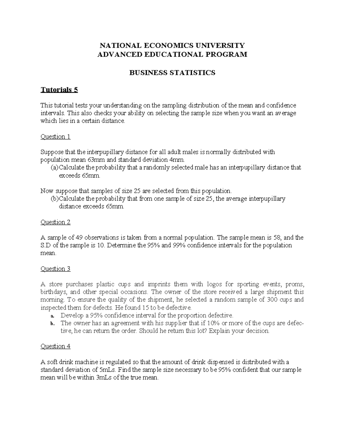 Tutorials 5 - Tutorial 5 - NATIONAL ECONOMICS UNIVERSITY ADVANCED ...