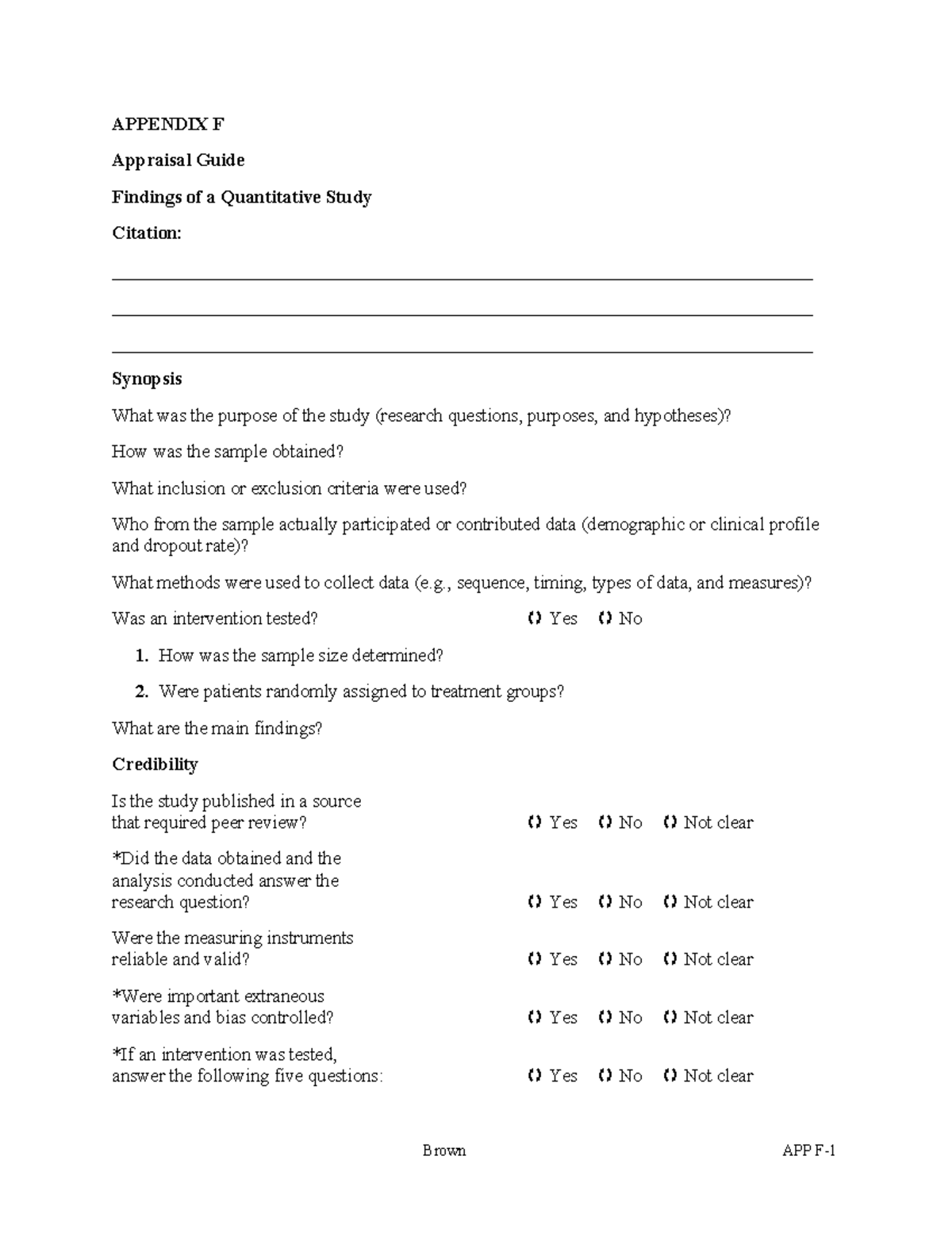 Quantitative Review - note - APPENDIX F Appraisal Guide Findings of a Quantitative Study ...