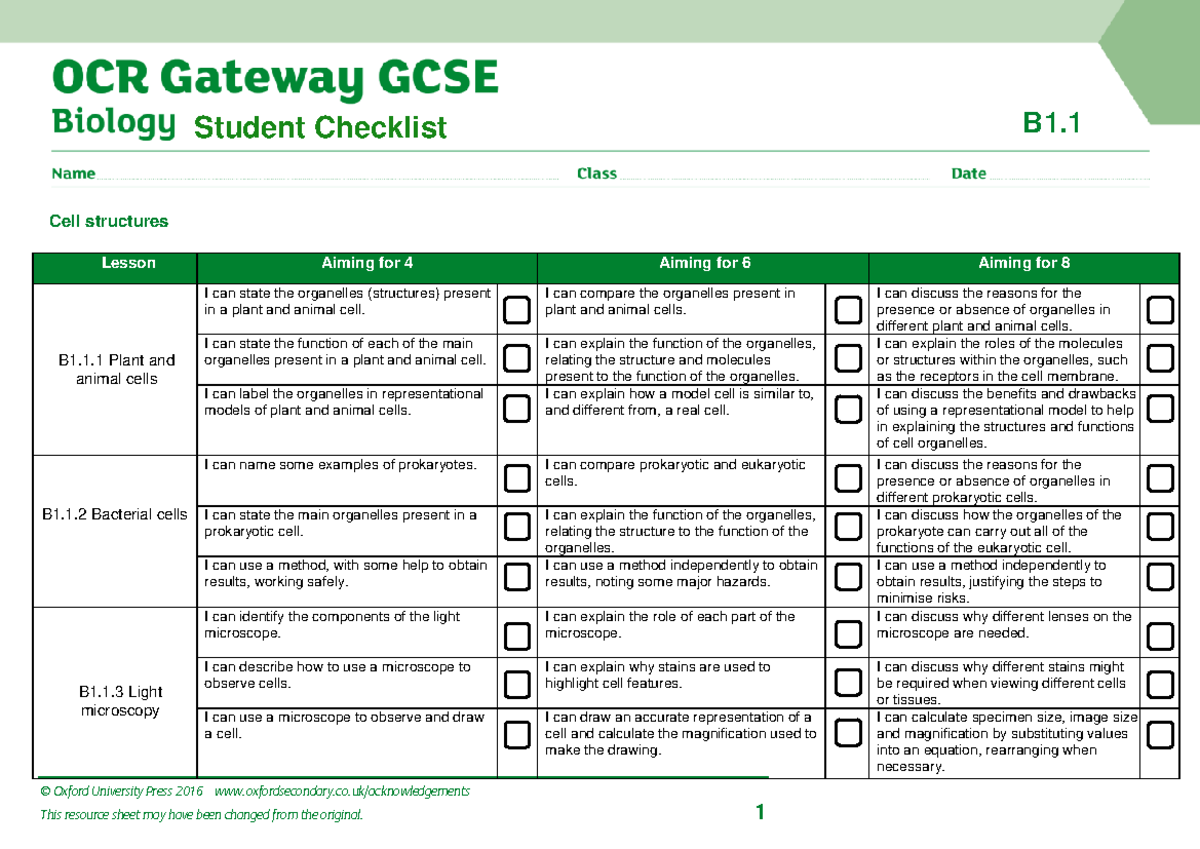 Oxo OGW16 B101 cc01 xxaann - Student Checklist © Oxford University ...