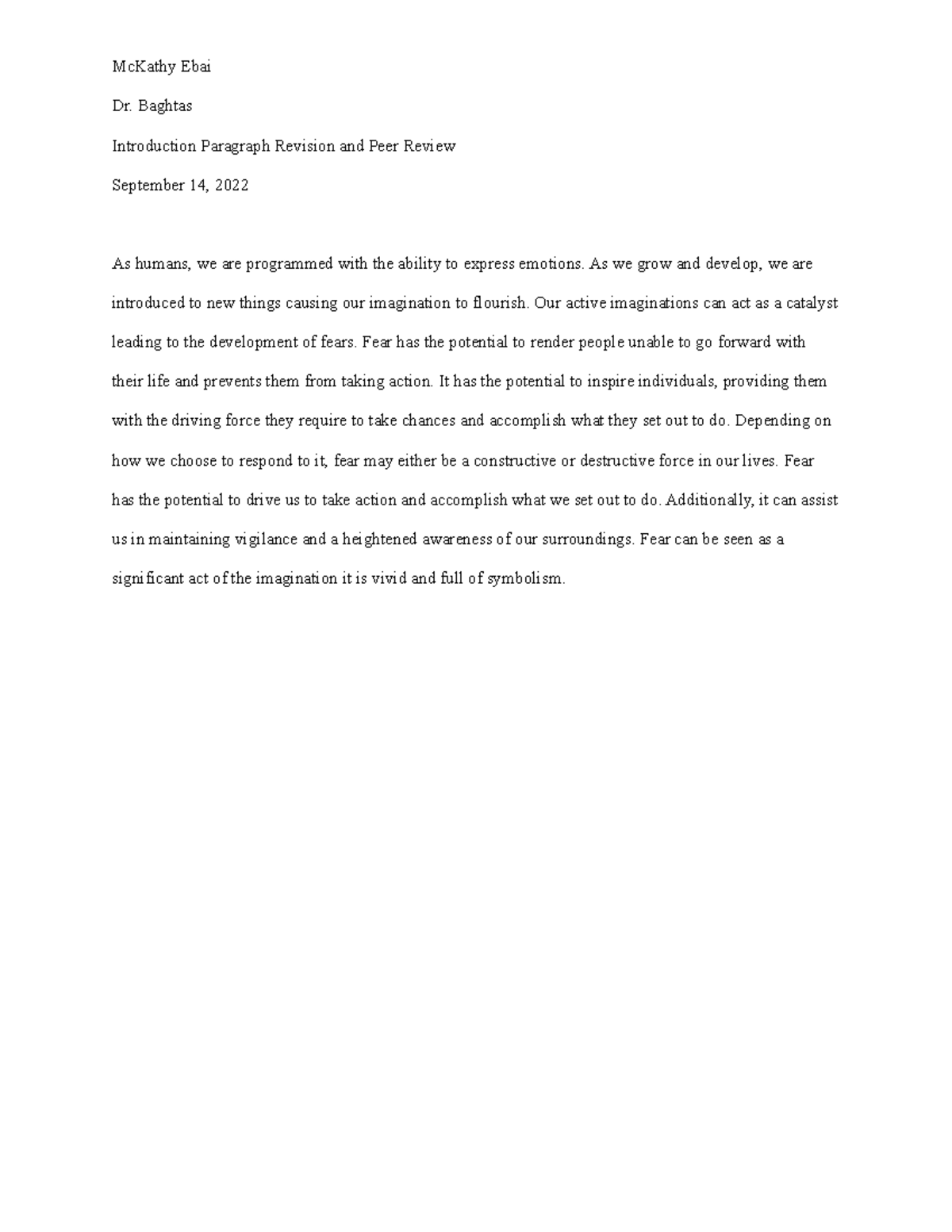 Introductory Paragraph (1) - McKathy Ebai Dr. Baghtas Introduction ...