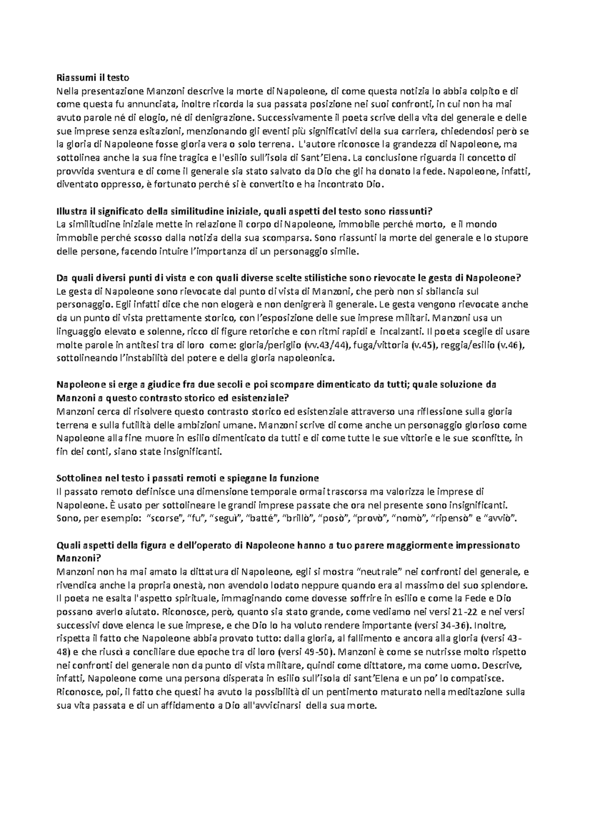 Analisi cinque maggio - Riassumi il testo Nella presentazione Manzoni ...