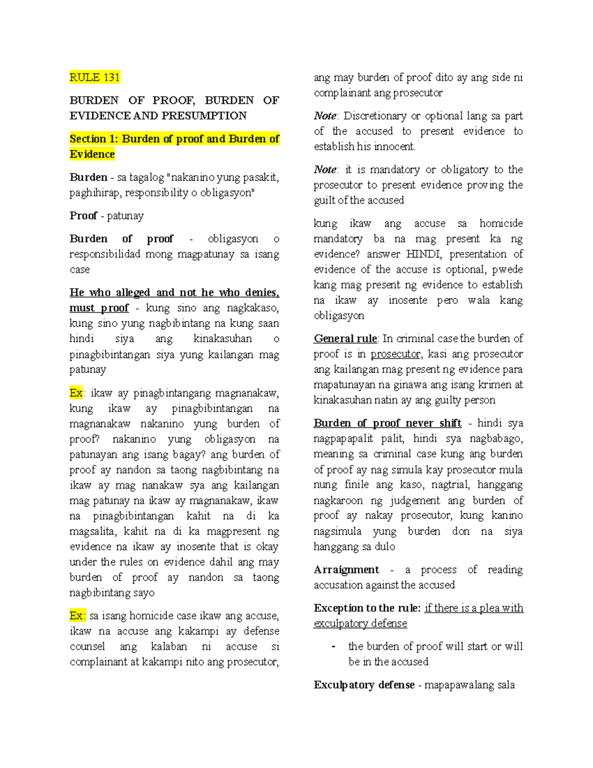 RULE-131 - RULE 131 BURDEN OF PROOF, BURDEN OF EVIDENCE AND PRESUMPTION ...