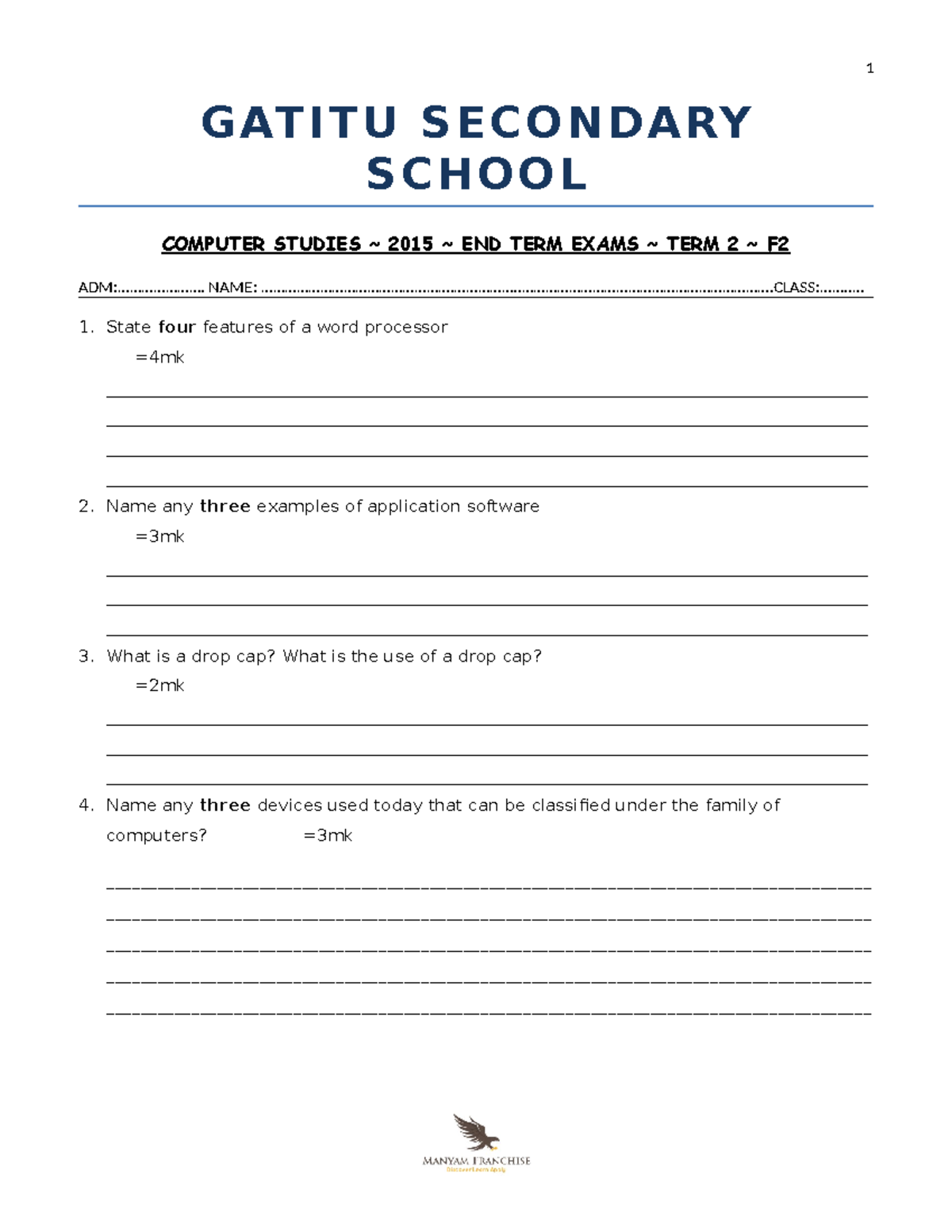 Comp f2t2 18082021 003 - REVISION PAPERS 2022 - 1 GATITU SECONDARY ...