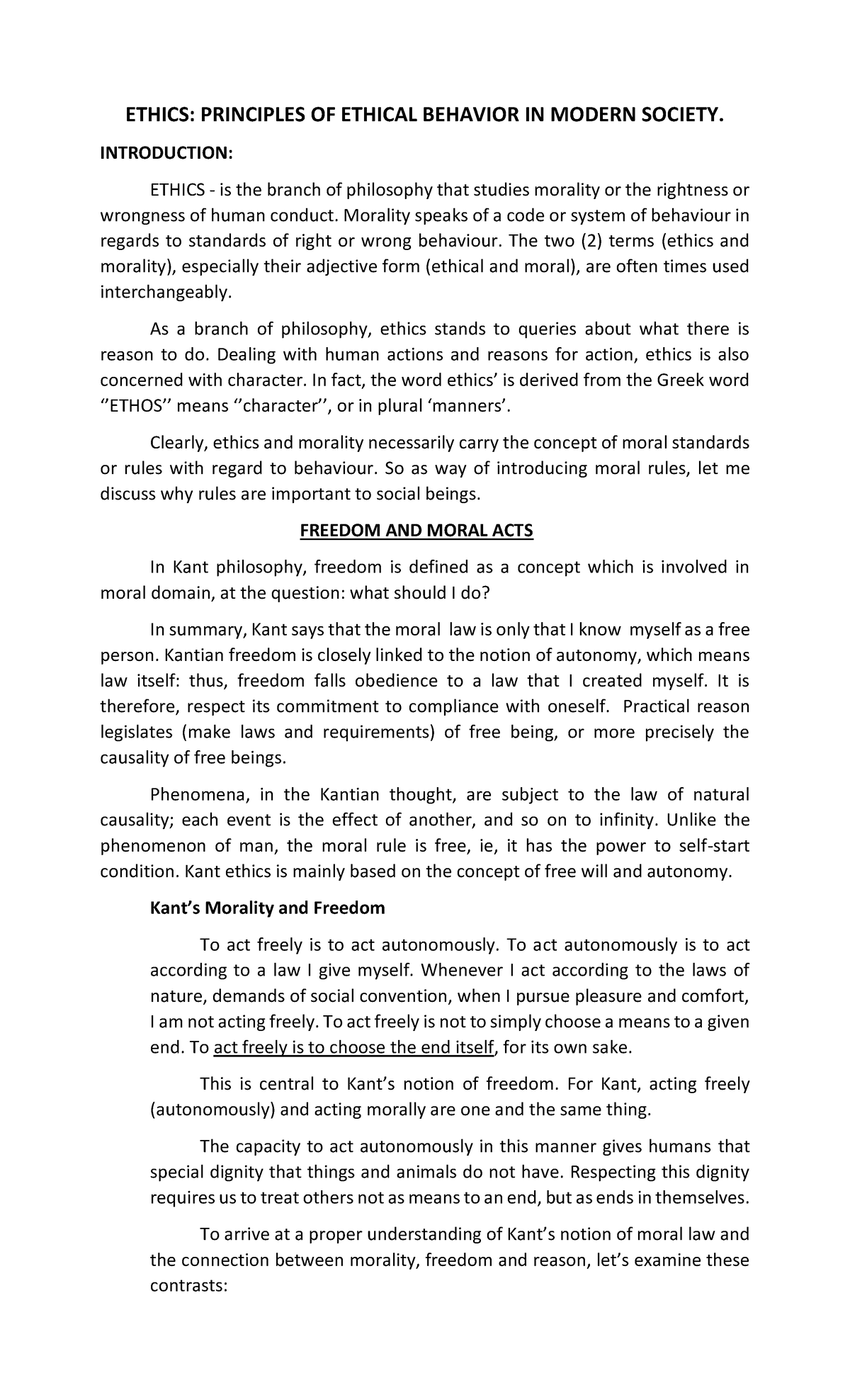 1 - ETHICS - ETHICS: PRINCIPLES OF ETHICAL BEHAVIOR IN MODERN SOCIETY ...