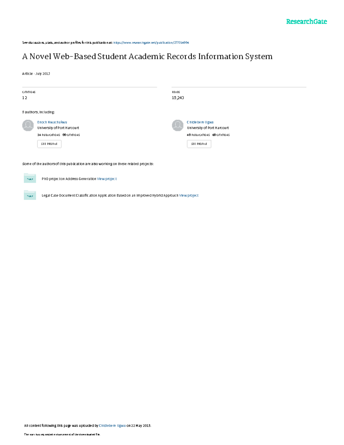 ANovel Web-Based Student Academic Records Information System - The user has requested ...