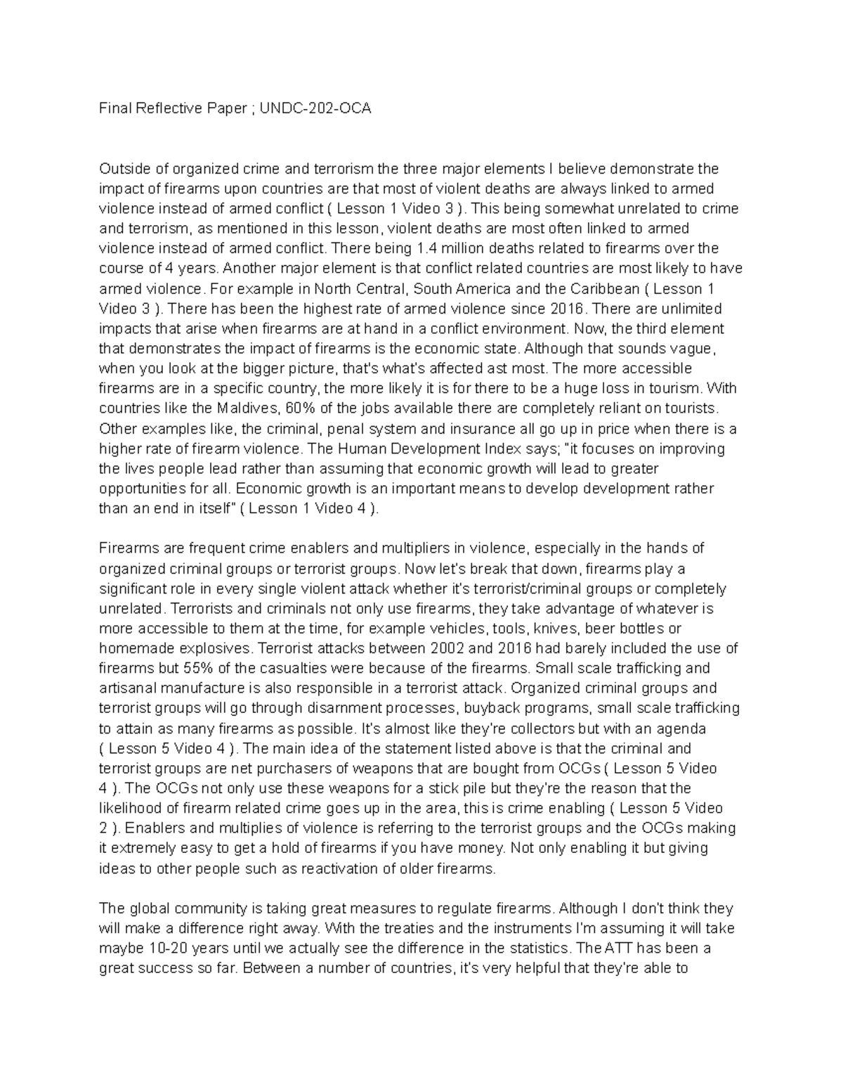 Final Reflective Paper-UNDC-202-OCA - Final Reflective Paper ; UNDC-202 ...