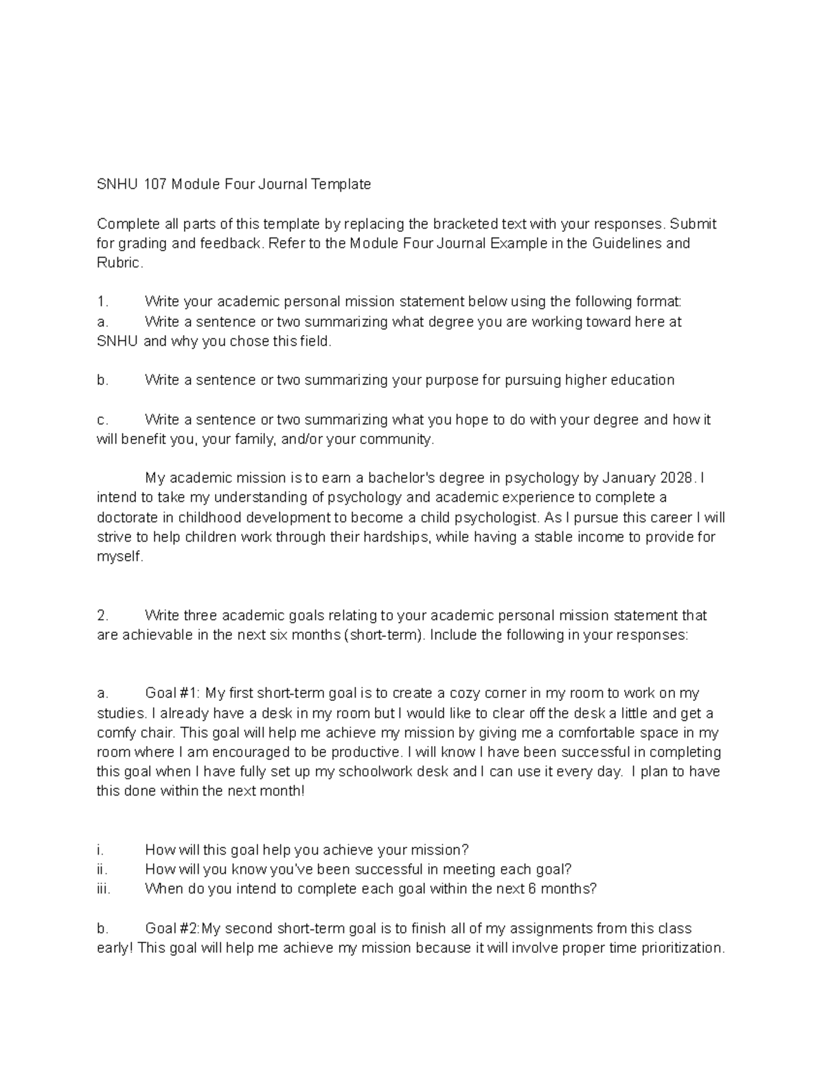 Mod 4 mission statement - SNHU 107 Module Four Journal Template ...
