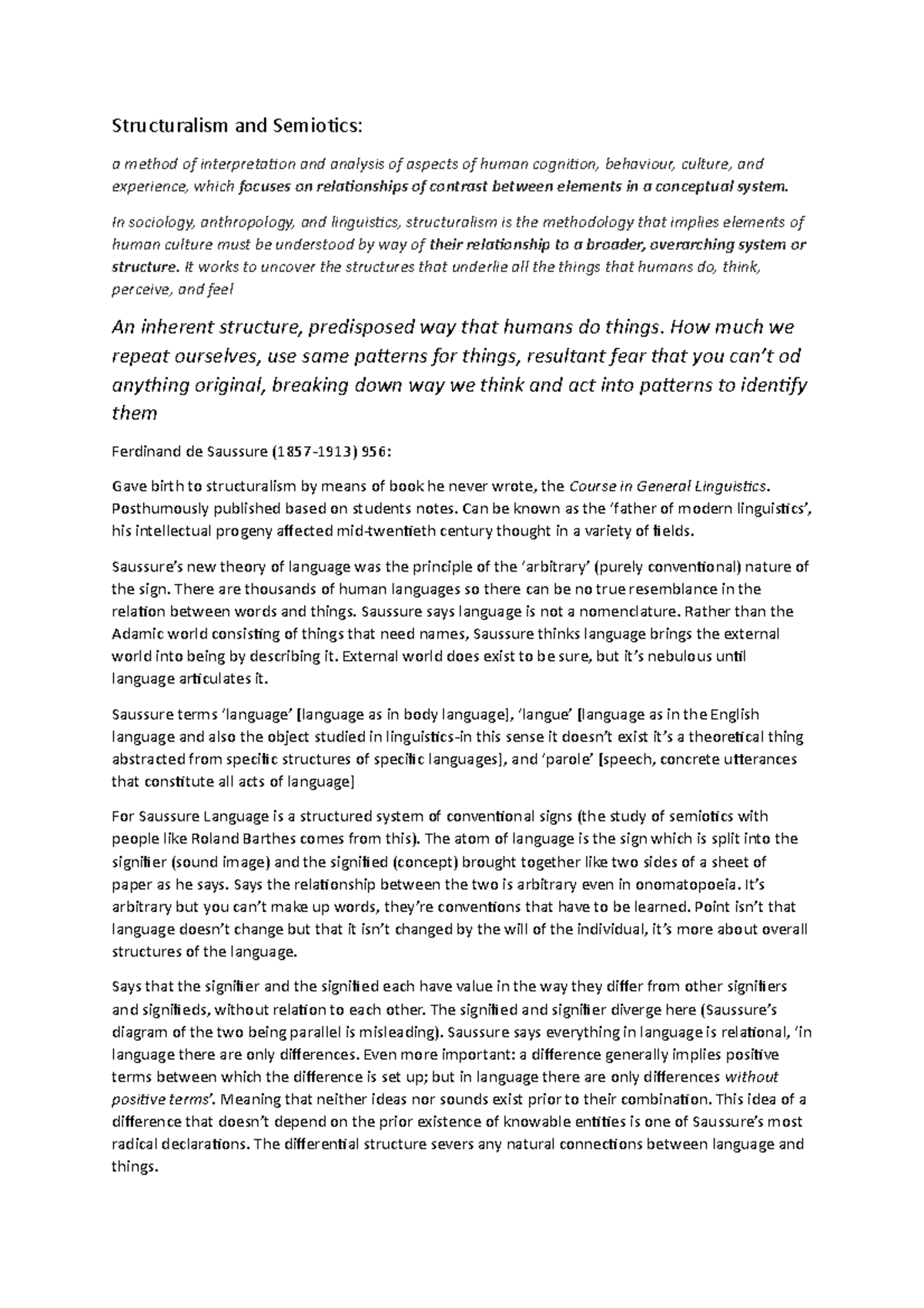 Trinity Structuralism and Deconstruction notes - Structuralism and ...