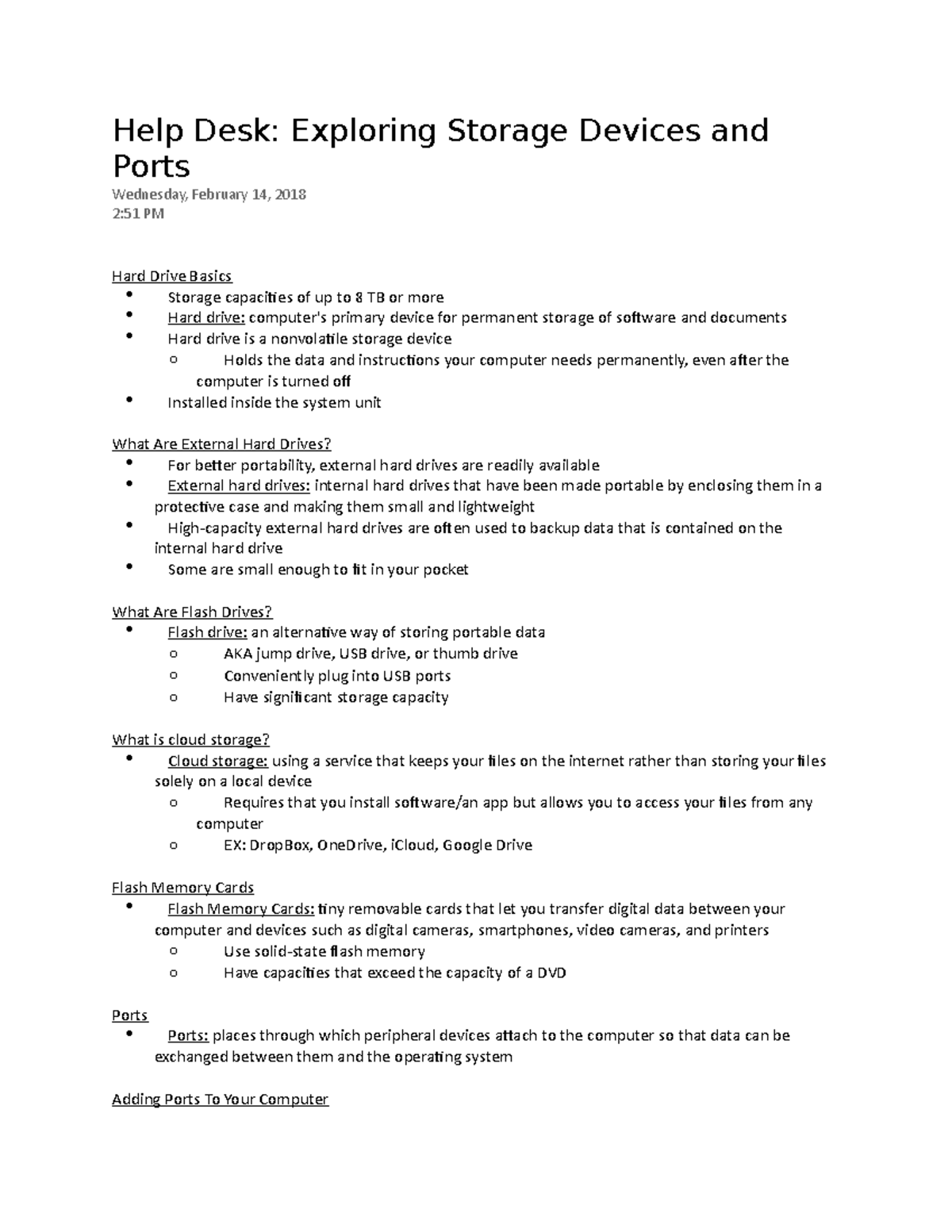 Help Desk Exploring Storage Devices and Ports - Help Desk: Exploring ...