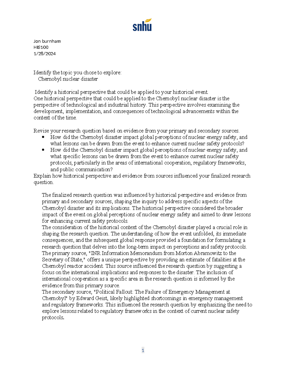 HIS 100 Module Three Activity Revising Questions - Jon burnham HIS 1/28 ...