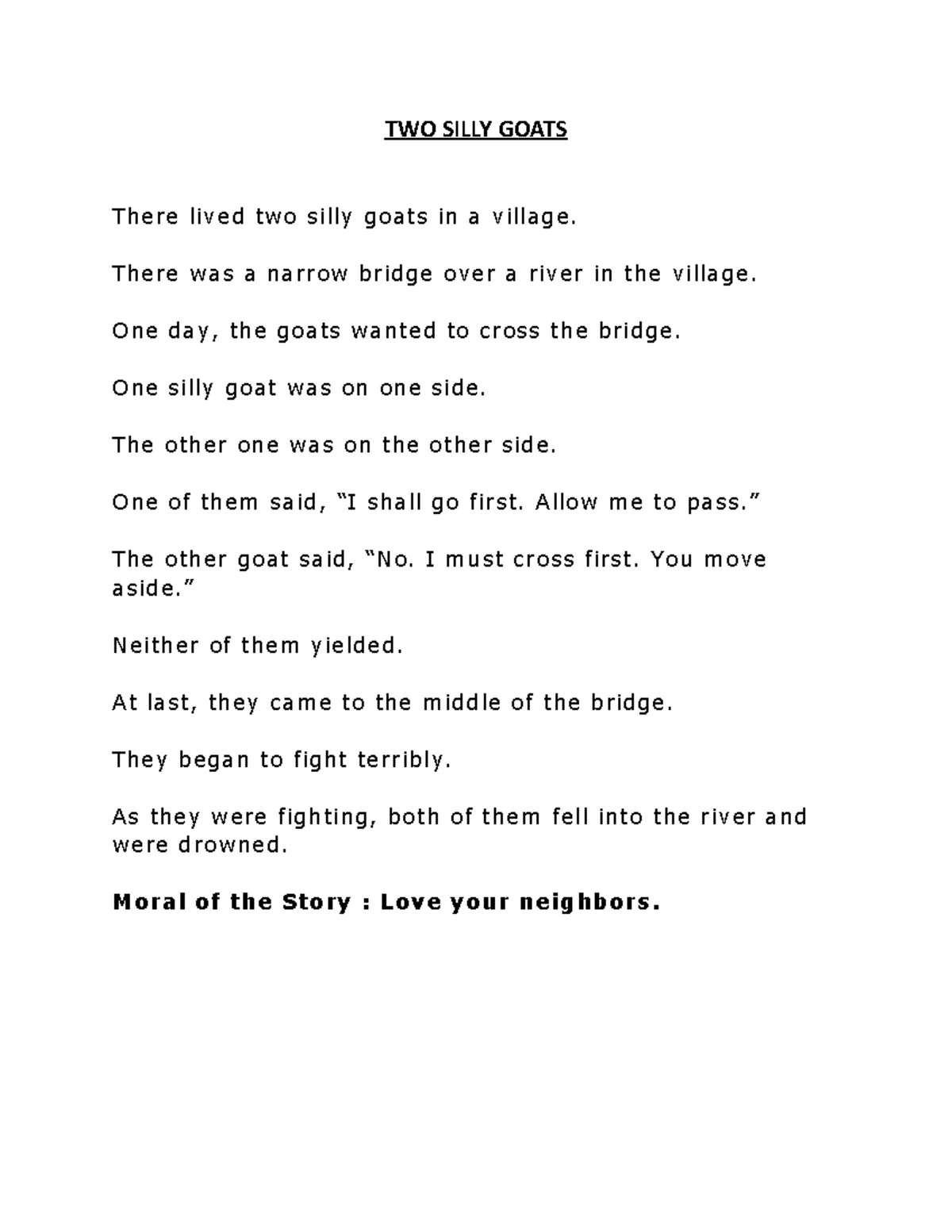 Short Stories with Moral Lesson Edition 5 - TWO SILLY GOATS There lived ...