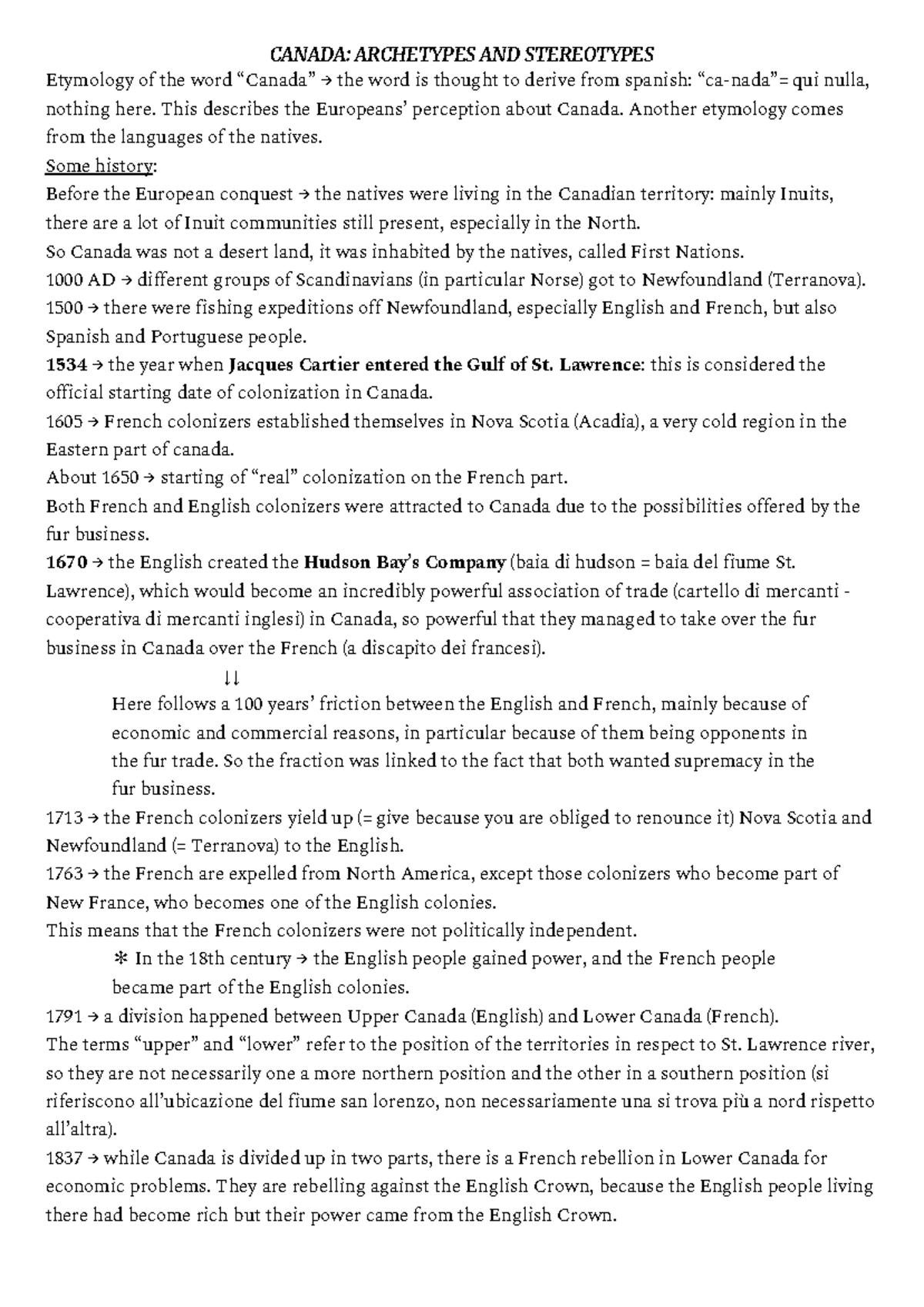 appunti parte relativa al Canada - CANADA: ARCHETYPES AND STEREOTYPES ...