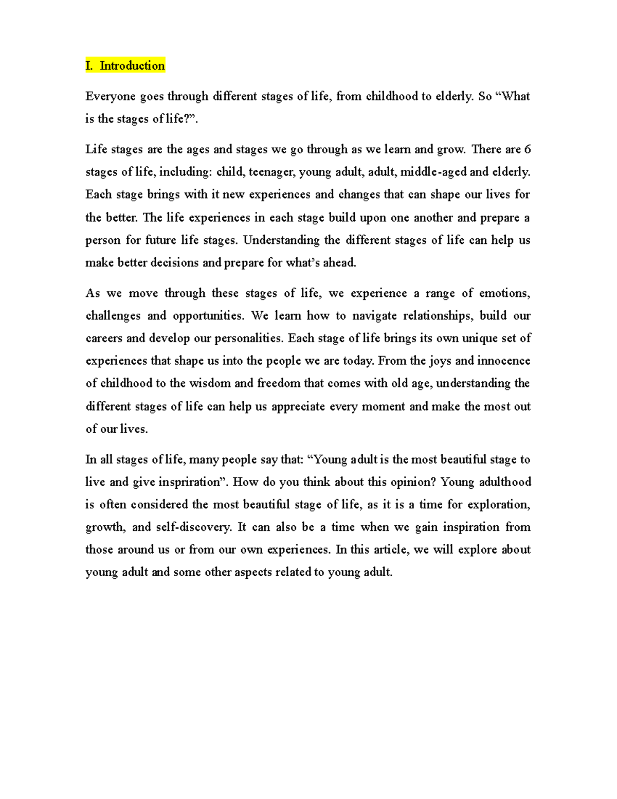 I. Intro TA 2 - Conclusion - I. Introduction Everyone goes through ...