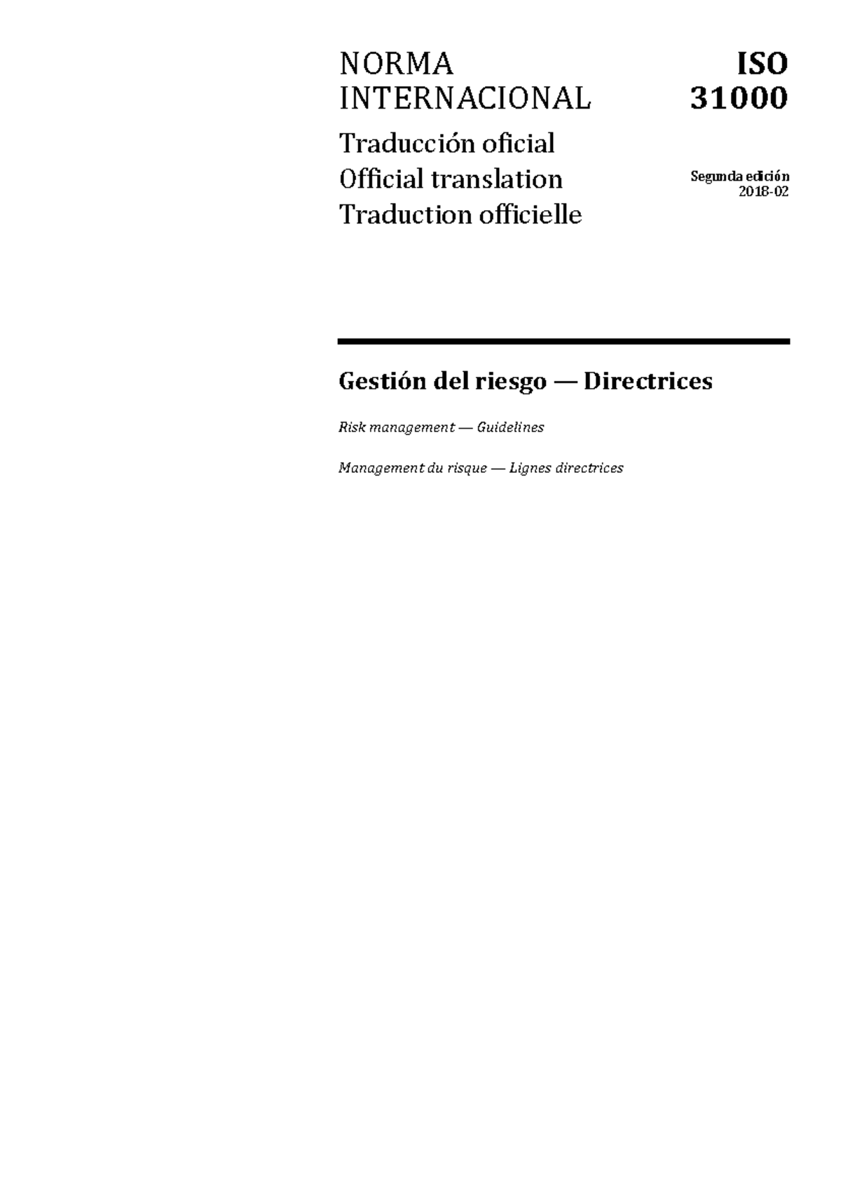 ISO 31000 2018 - NORMA INTERNACIONAL Traducción oficial Official translation Traduction ...
