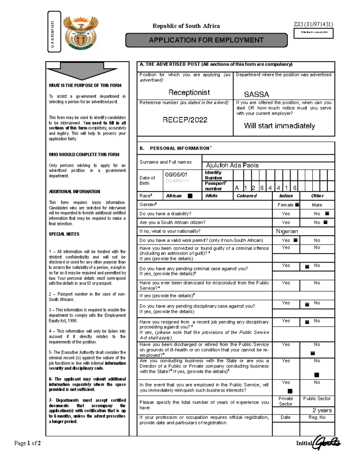 Approved New Z83 form Gazetted 6 Nov 2020 2 - Z83 (81/971431) Page 1 of ...