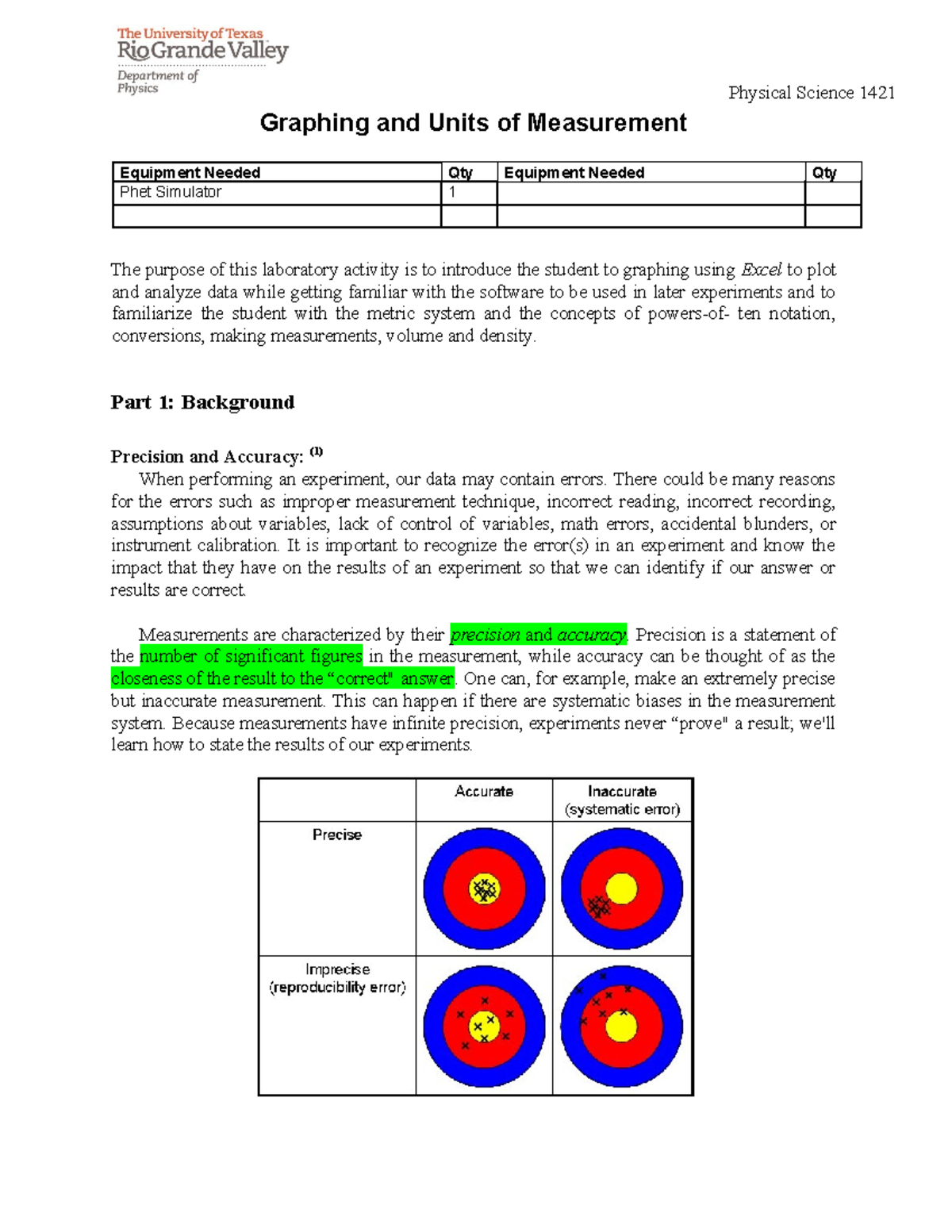 Lab1 - Physical Science 1421 Graphing and Units of Measurement ...