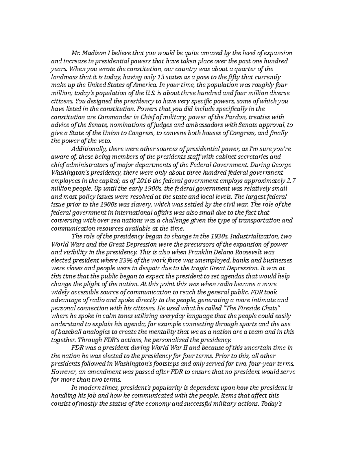 Dr james madison Final exam essay - Grade: 9 - Mr. Madison I believe ...