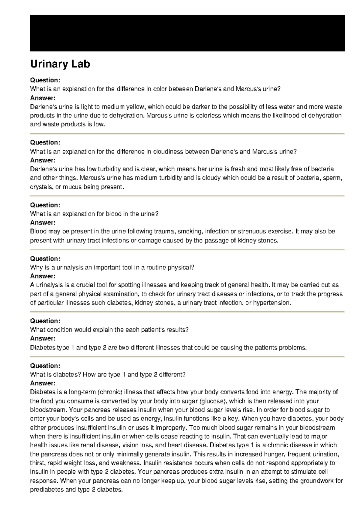 Urinary Lab Questions and Answers - Studocu