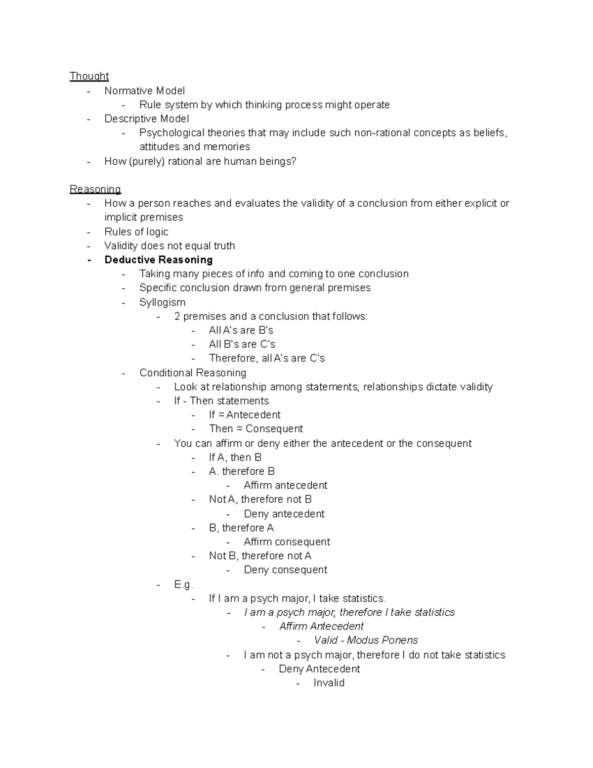 Week 10 - Reasoning Decision Making - Thought - Normative Model - Rule ...
