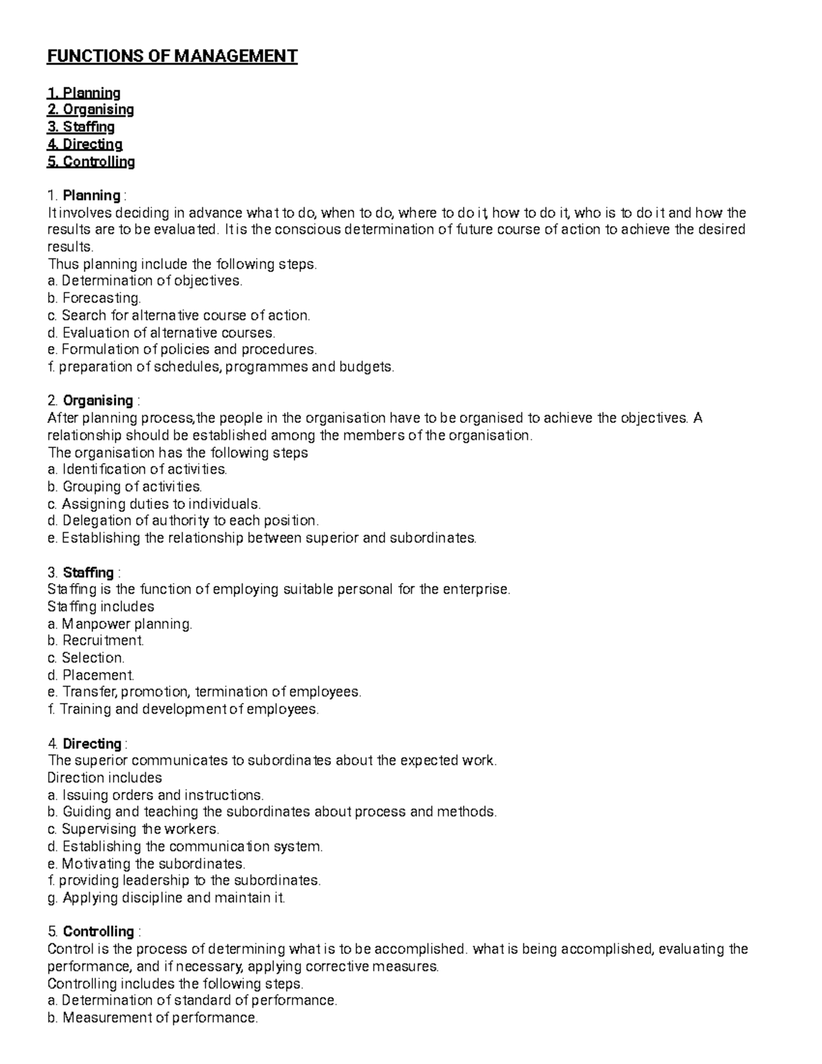 Functions of management - FUNCTIONS OF MANAGEMENT 1. Planning 2 ...