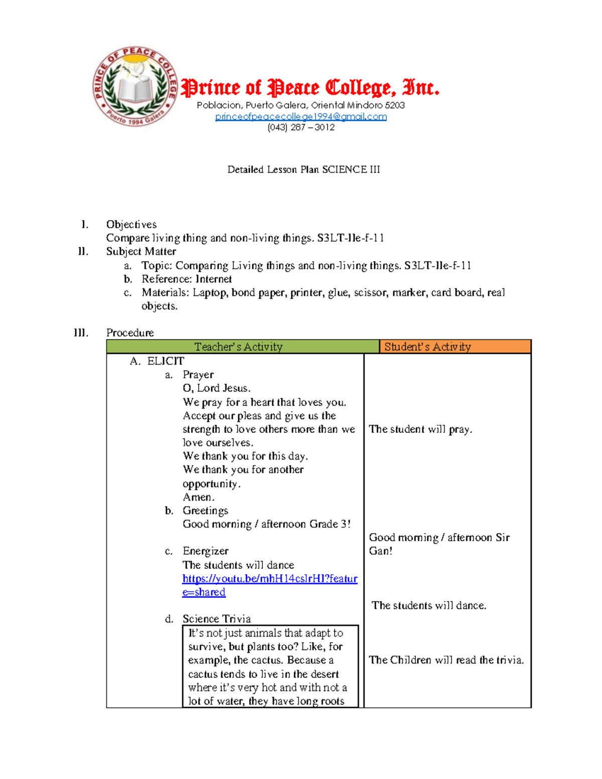 Approvedscience - Prince of Peace College, Inc. Poblacion, Puerto ...