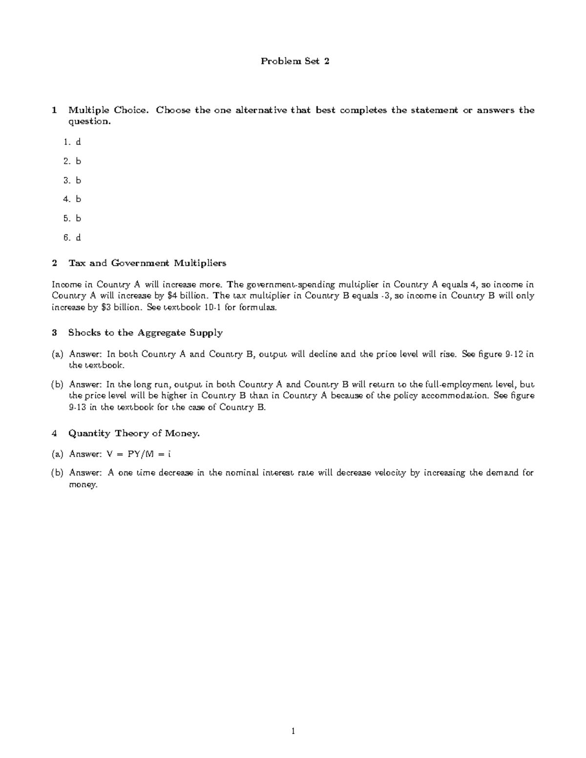 ECON 2102 Assignment 2 Solution - Problem Set 2 1 Multiple Choice ...