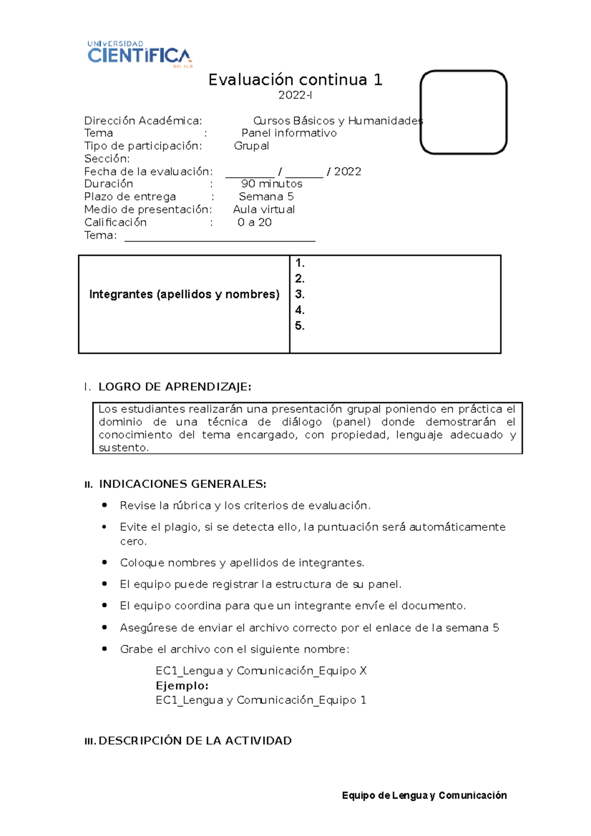 EC1 Panel informativo - Notas - Evaluación continua 1 2022-I Dirección ...