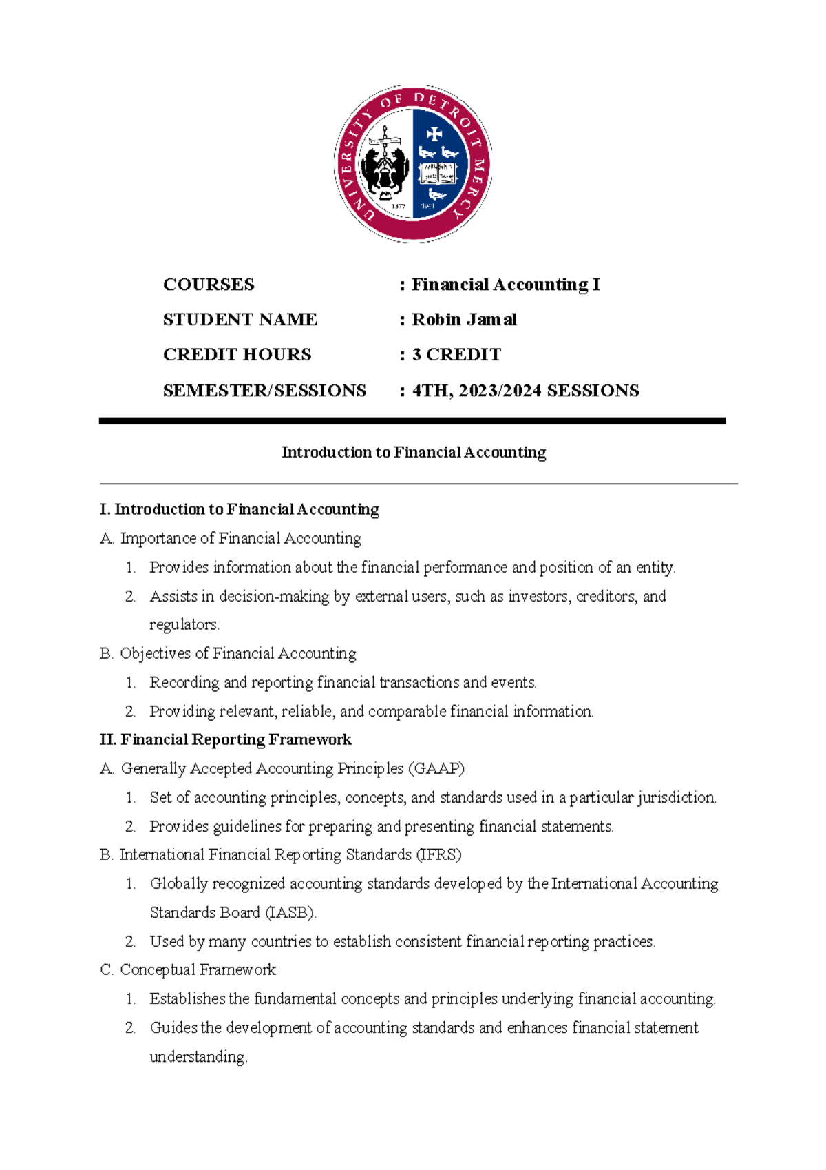 Introduction to Financial Accounting - COURSES : Financial Accounting I ...