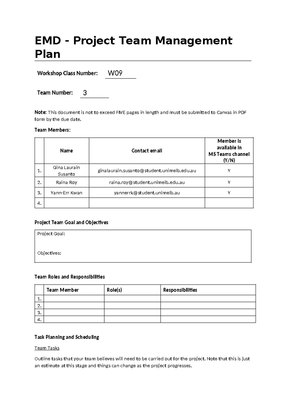 EMD Project Management Plan - EMD - Project Team Management Plan ...